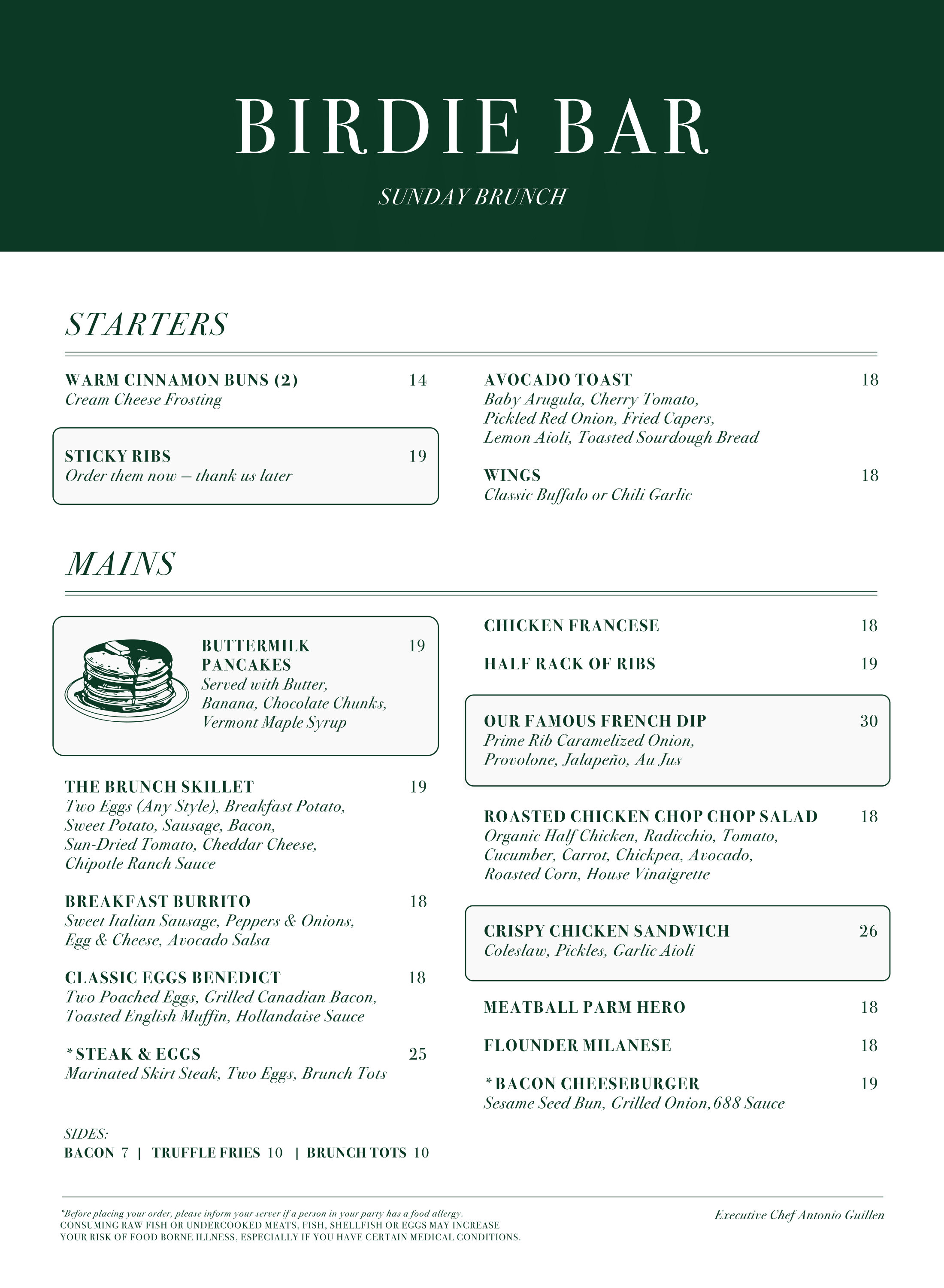 Menus — Birdie Bar New York