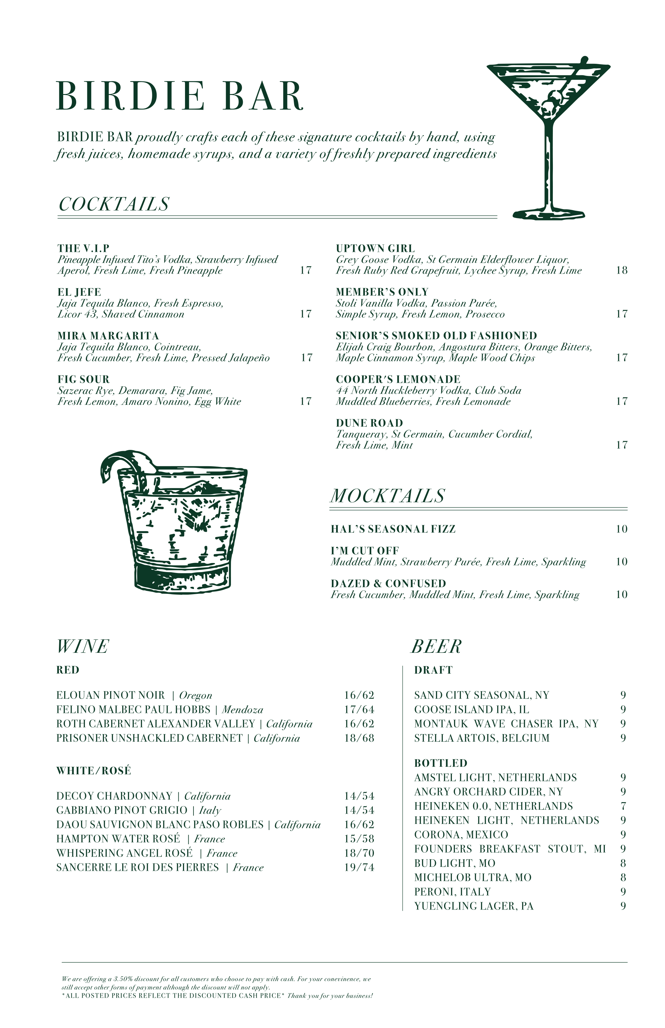 Menus — Birdie Bar New York
