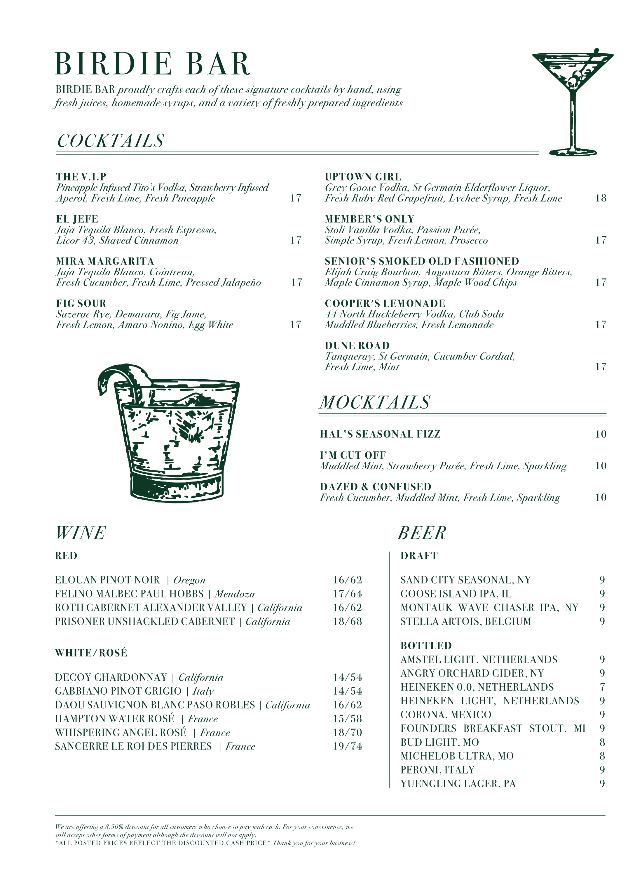 Menus — Birdie Bar New York