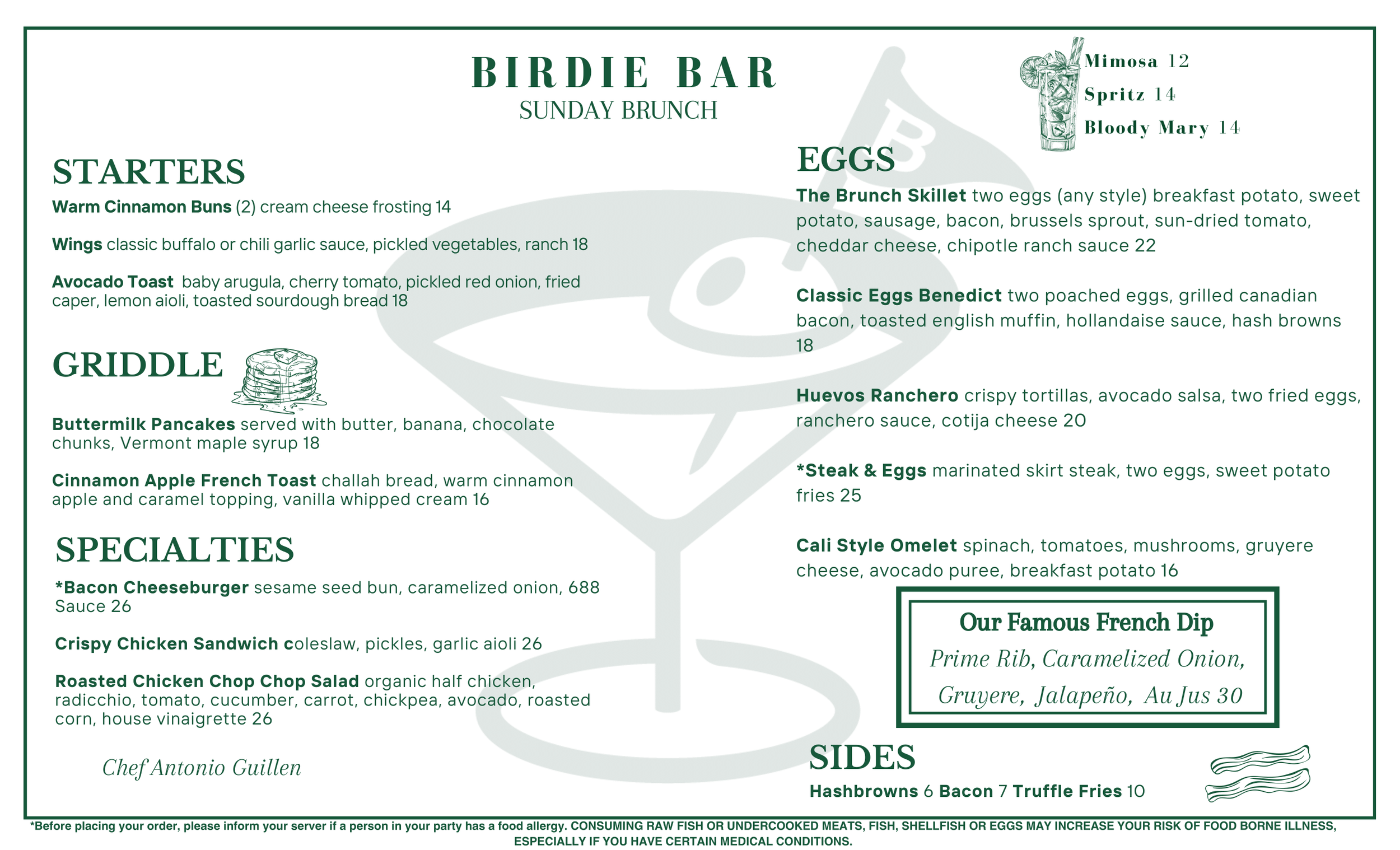 Menus — Birdie Bar New York