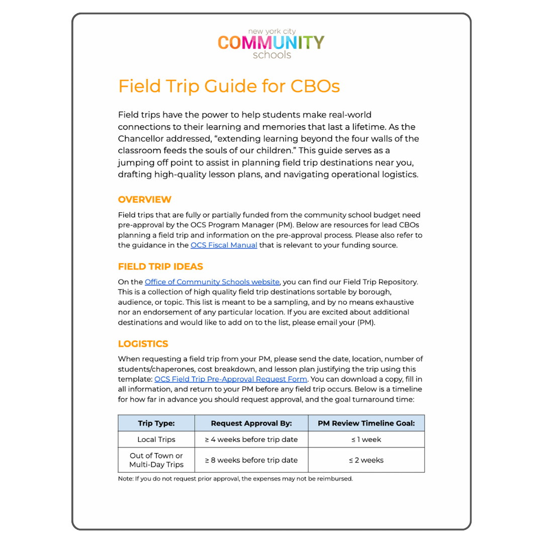 Field Trip Planning Resources — NYC Community Schools