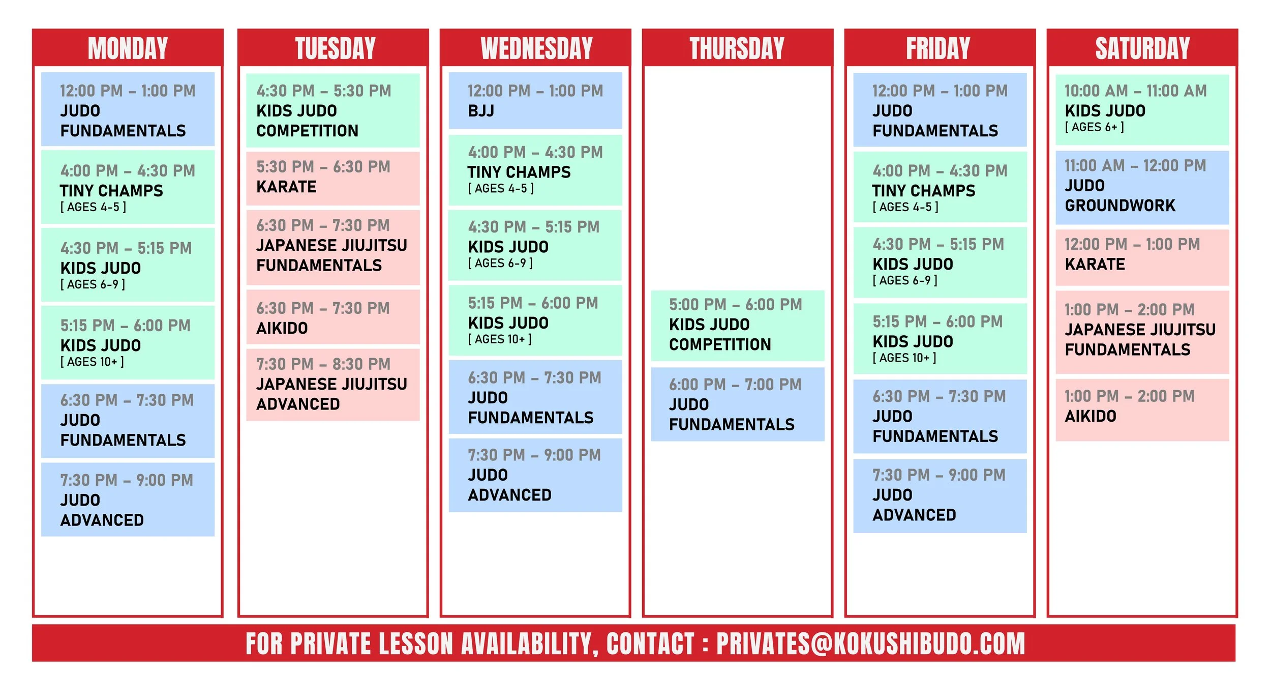 schedule — Kokushi Budo Martial Arts NYC