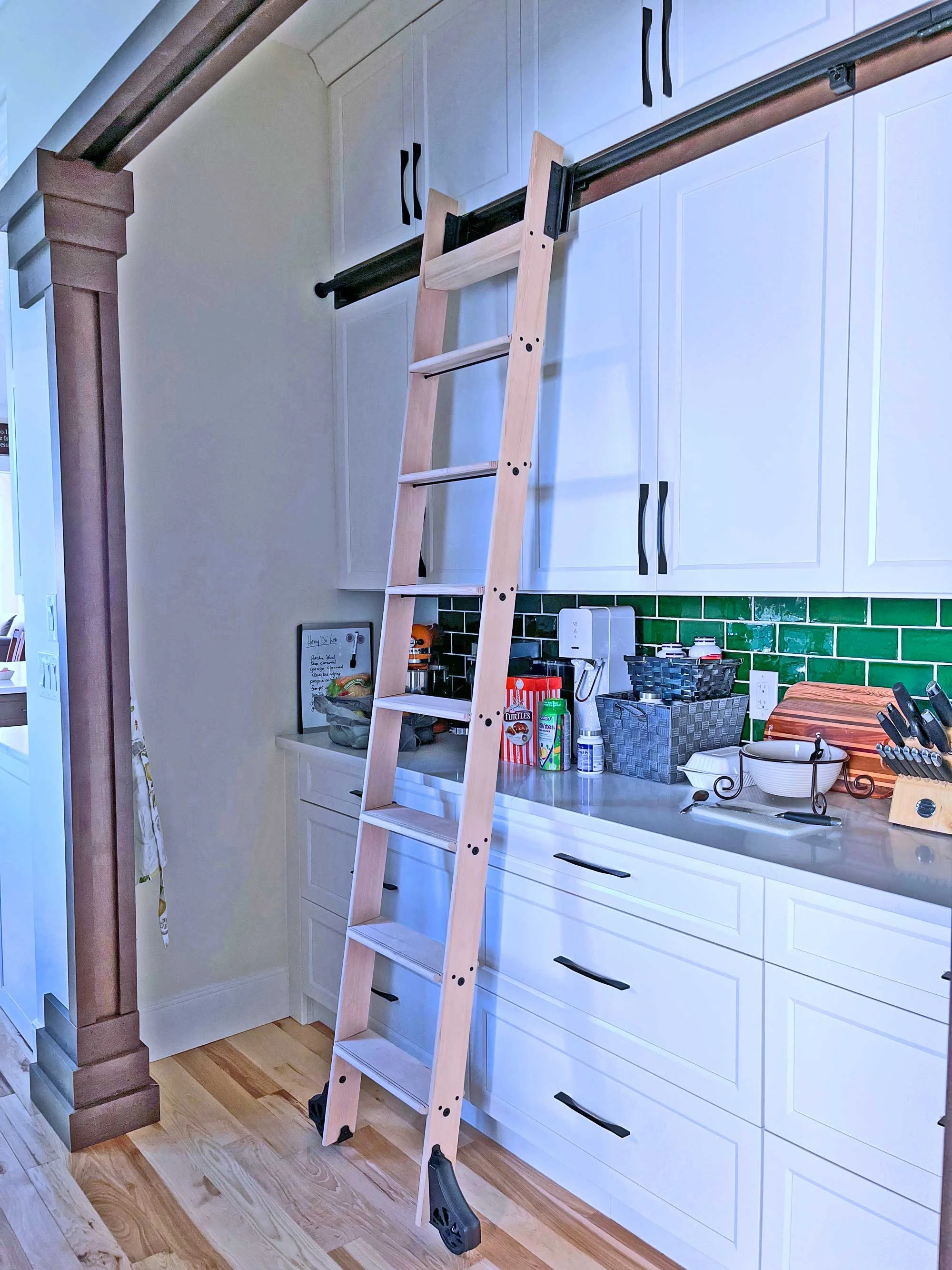 Rolling Kitchen Pantry Ladder with Spice Shelf — Custom Ladder Company Ltd.