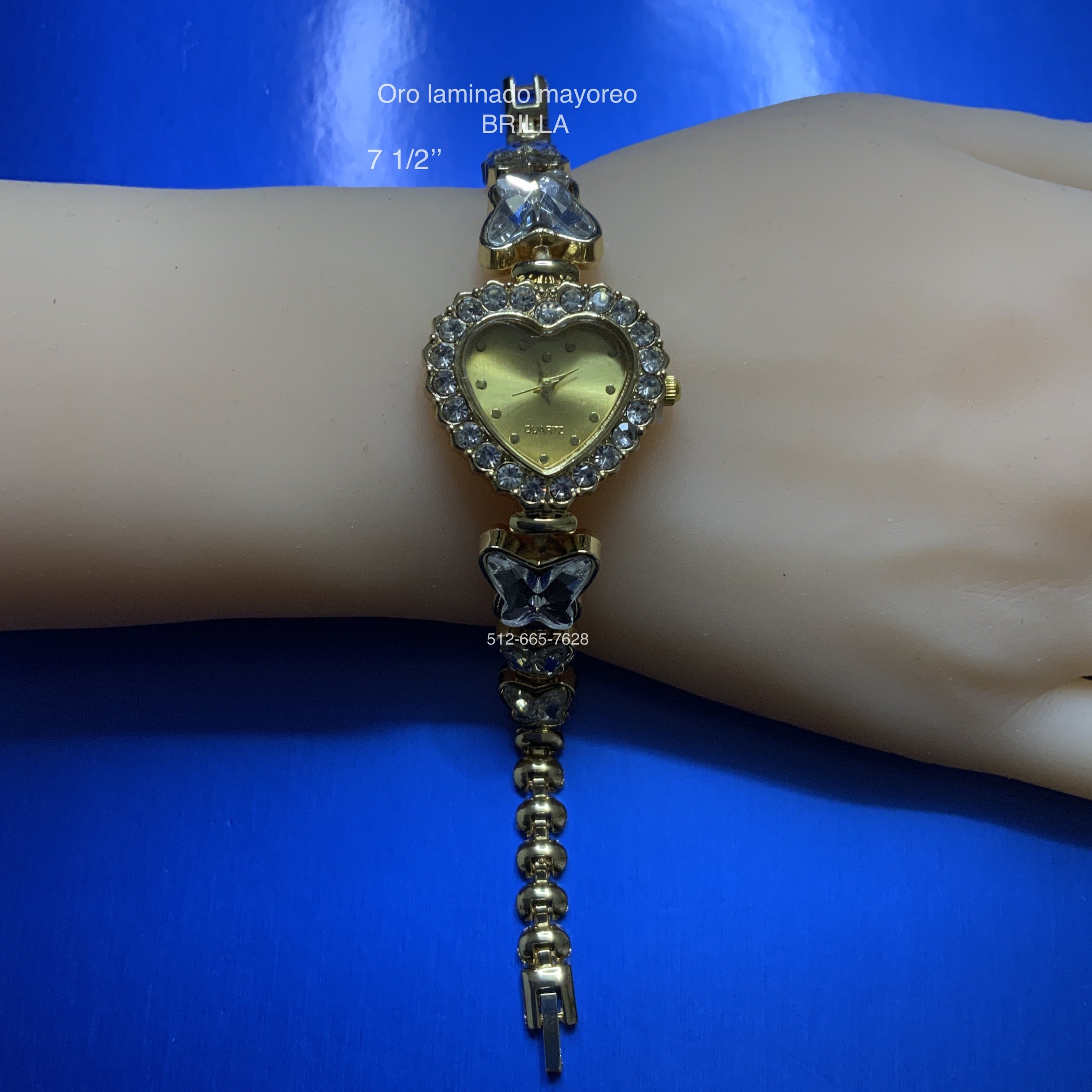 Reloj Dorado con Carátula de Corazón y Mariposas Plateadas | Gold Heart ...