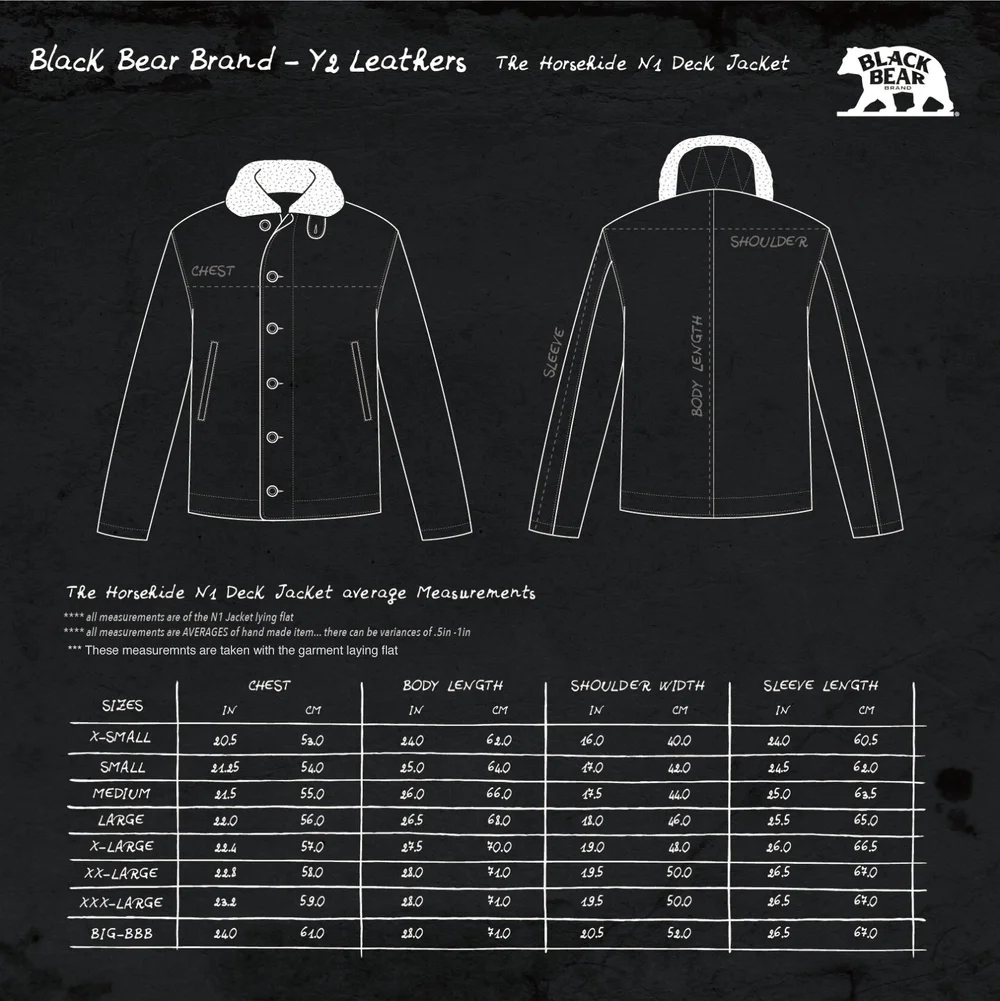 N1 deck jacket size guide — Black Bear Brand Japan