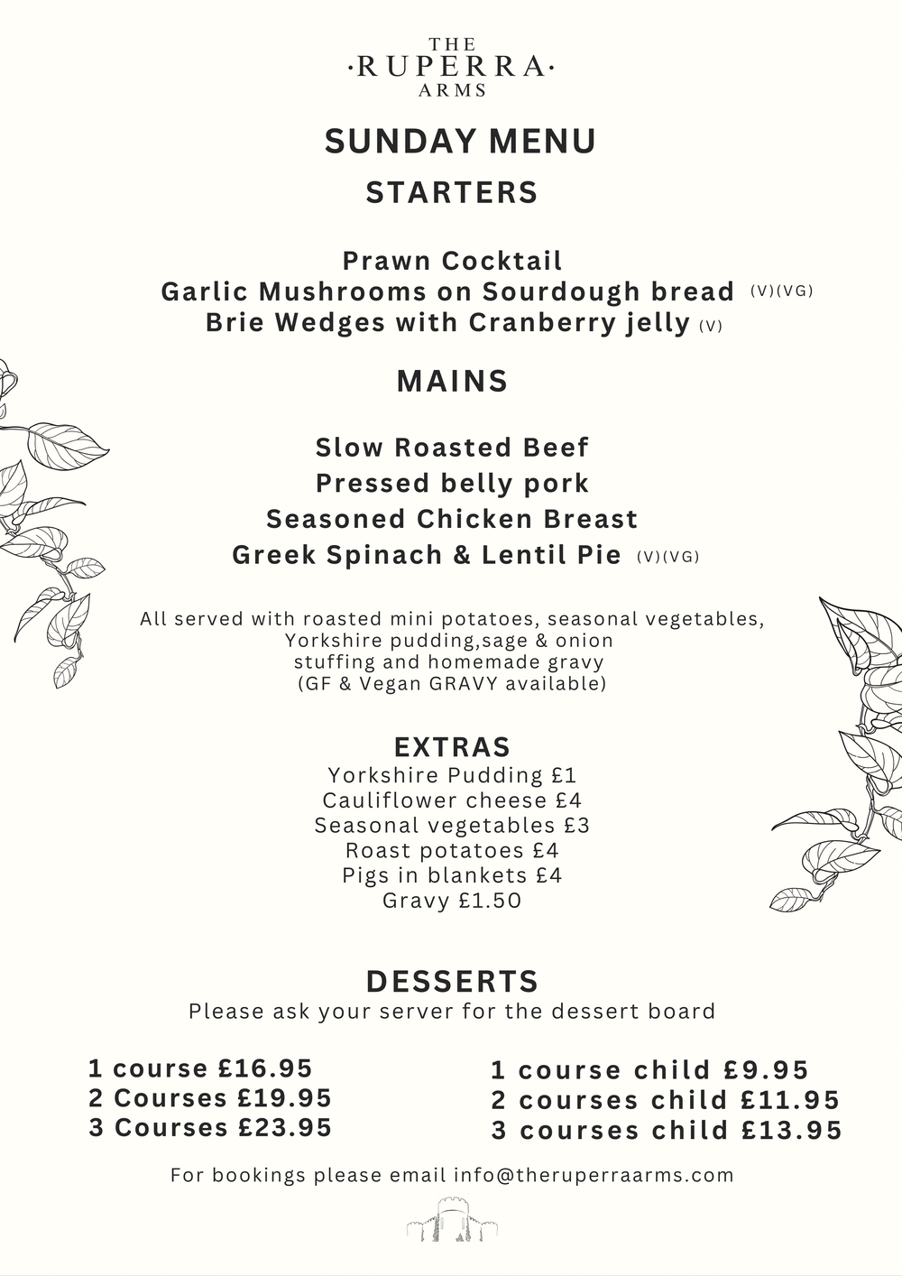 Sunday Menu — The Ruperra Arms