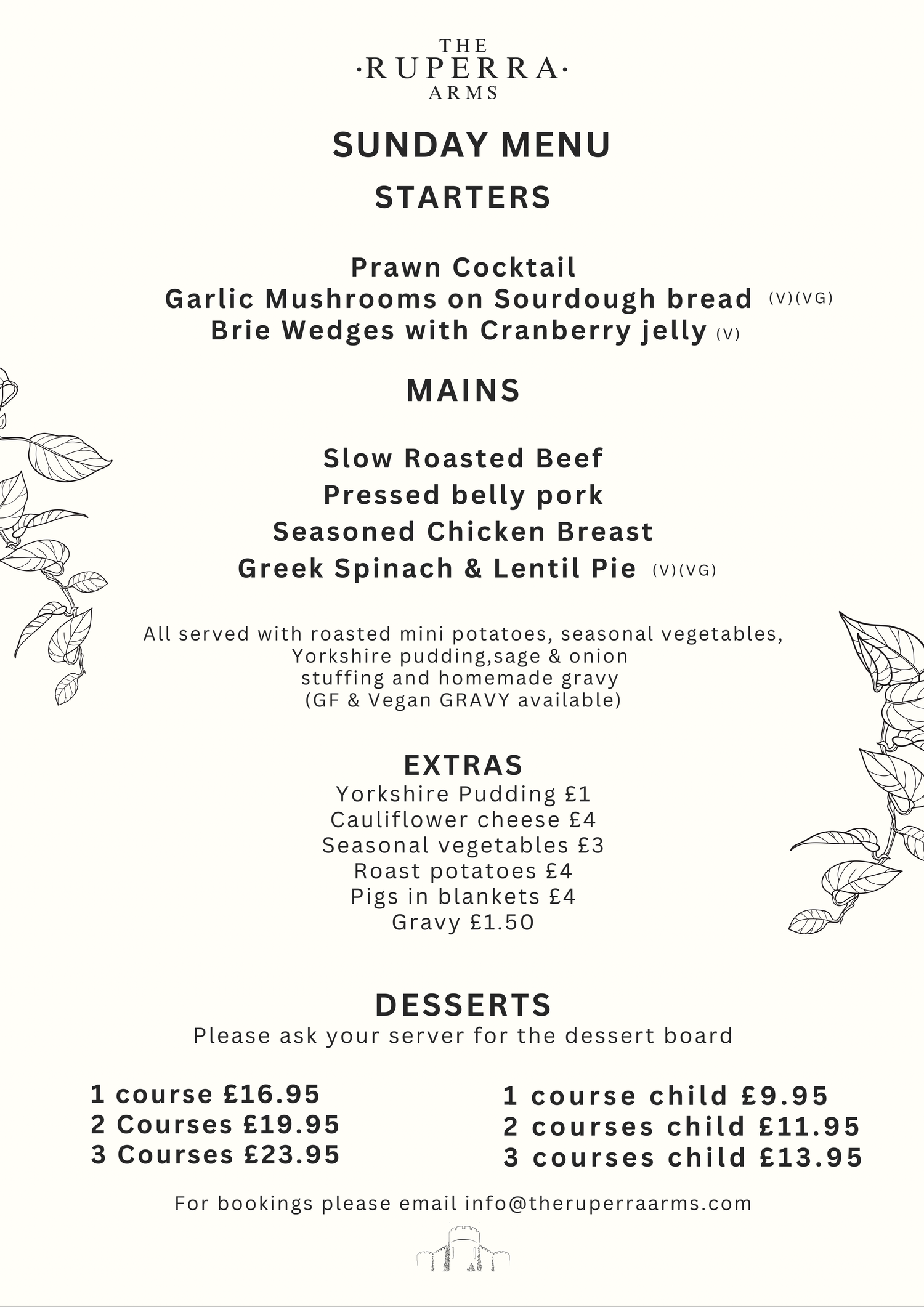 Sunday Menu — The Ruperra Arms