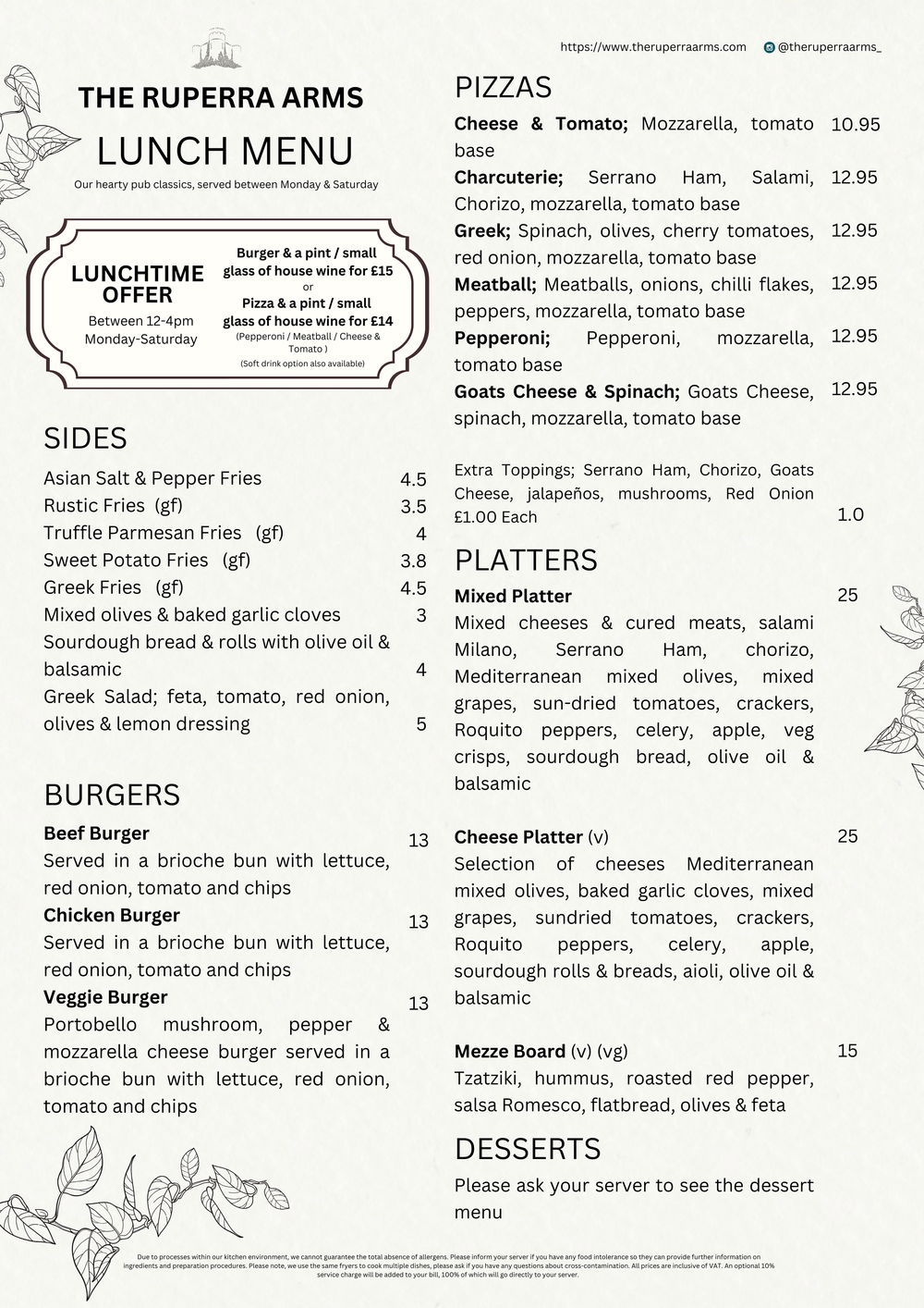 Lunch Menu — The Ruperra Arms