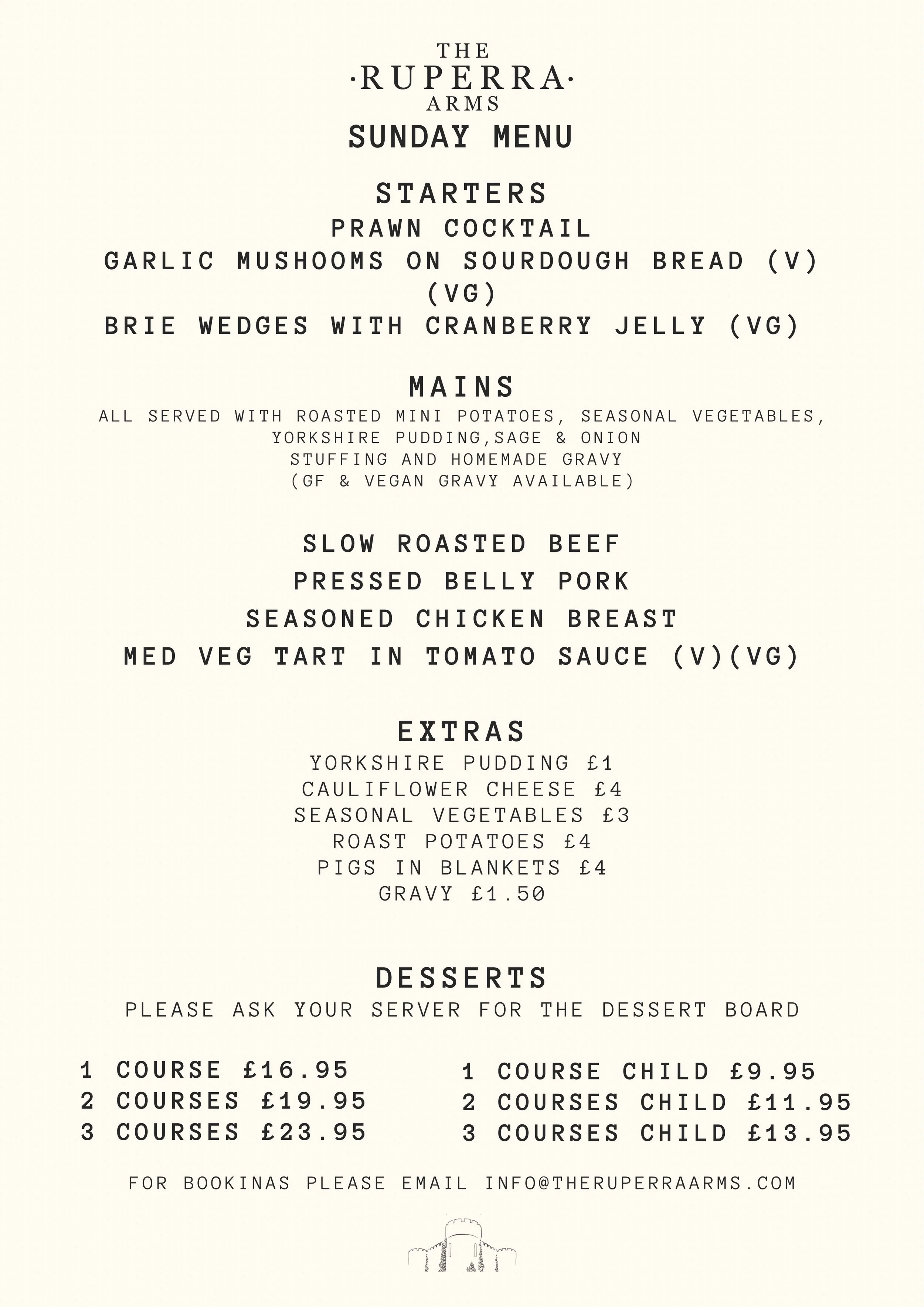 Sunday Menu — The Ruperra Arms