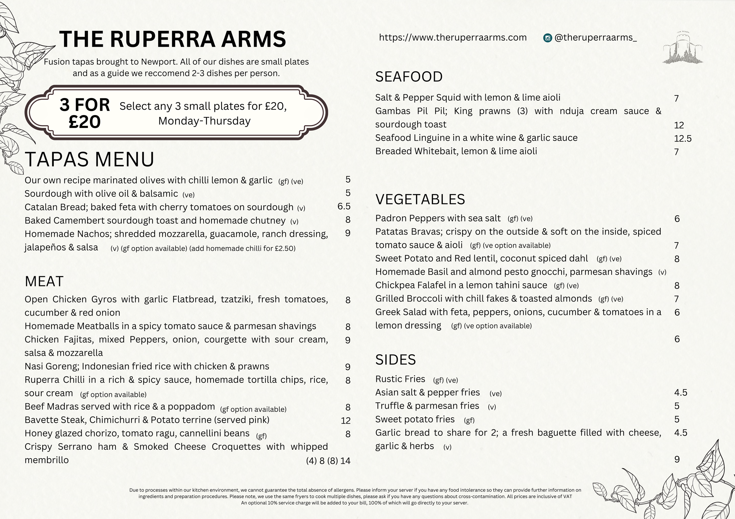Menu 1 — The Ruperra Arms