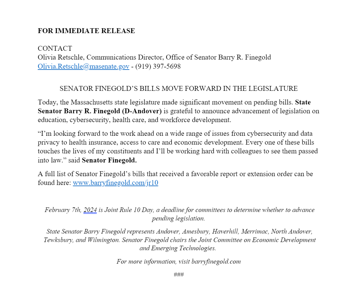 JR10 — State Senator Barry Finegold