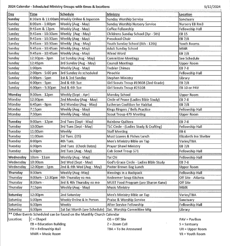 Ministry Calendar — Holy Trinity Lutheran Church