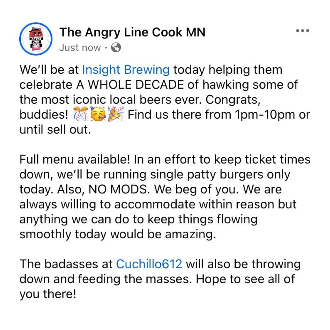 SCHEDULE — THE ANGRY LINE COOK FOOD TRUCK