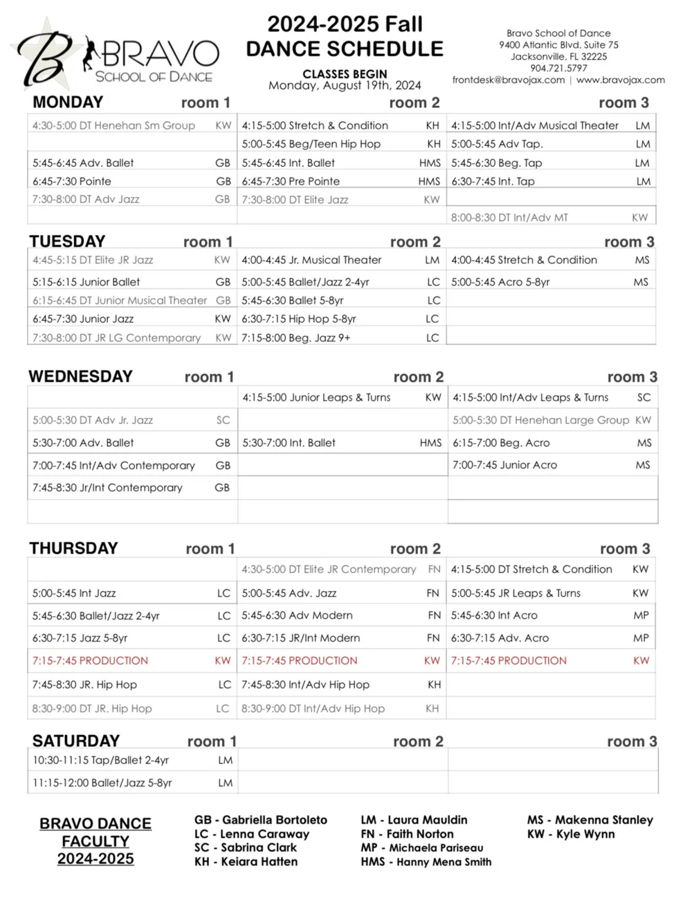 Schedule — Bravo School of Dance