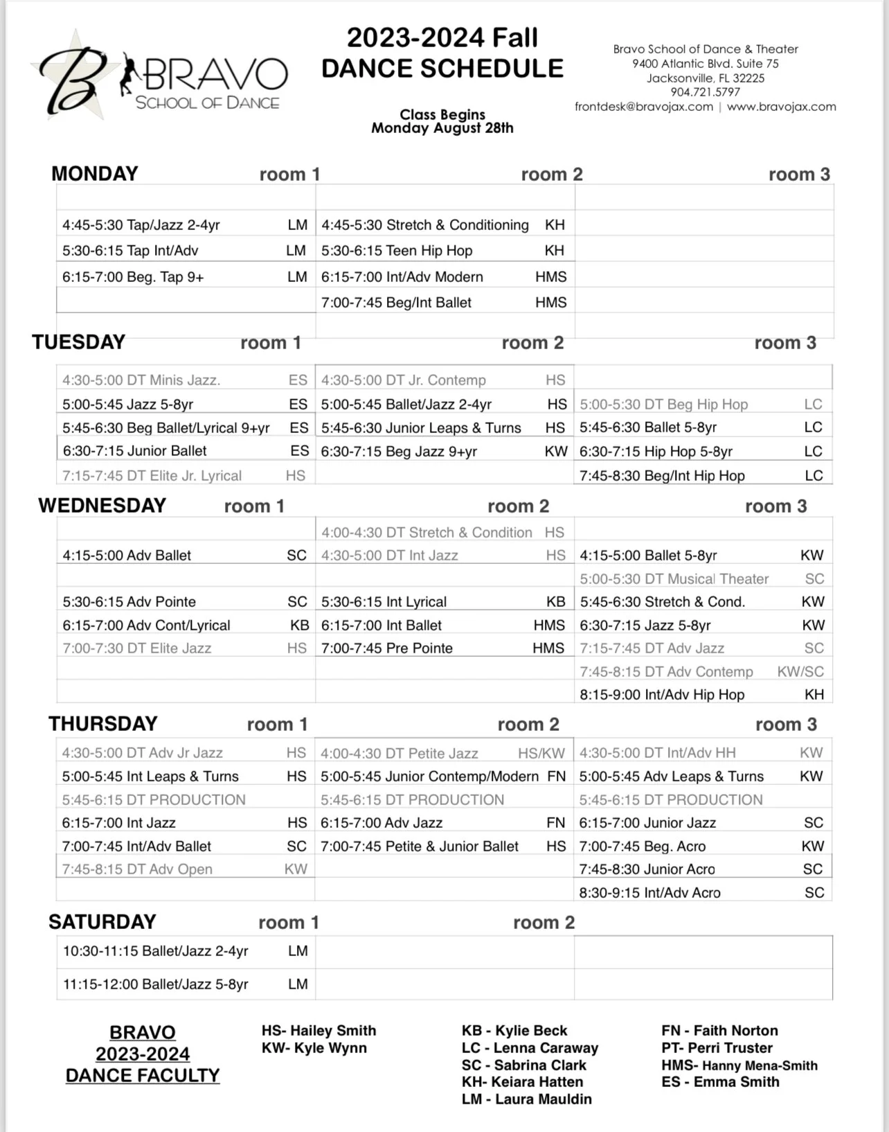 Schedule — Bravo School of Dance