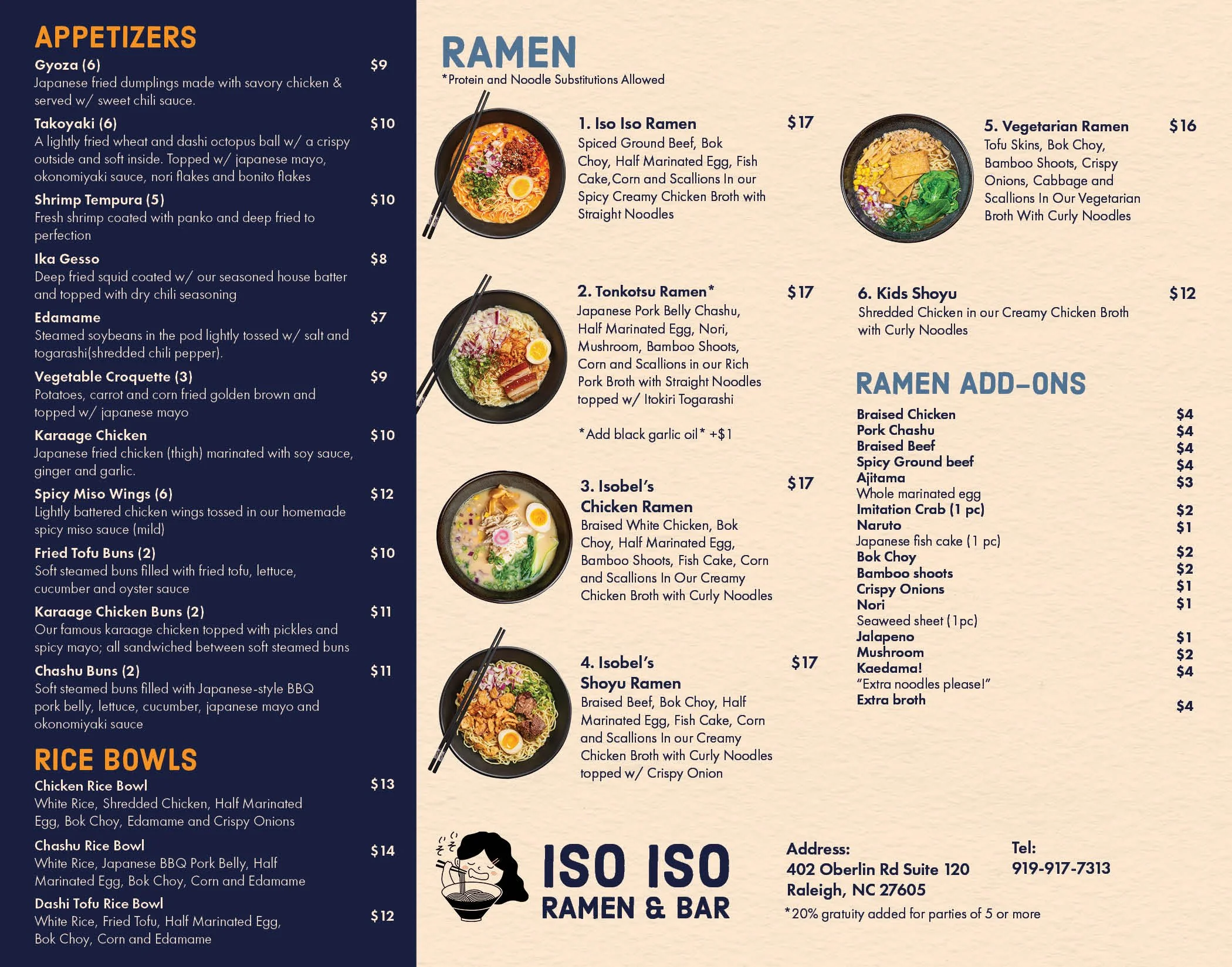 Raleigh Menu — ISO ISO RAMEN