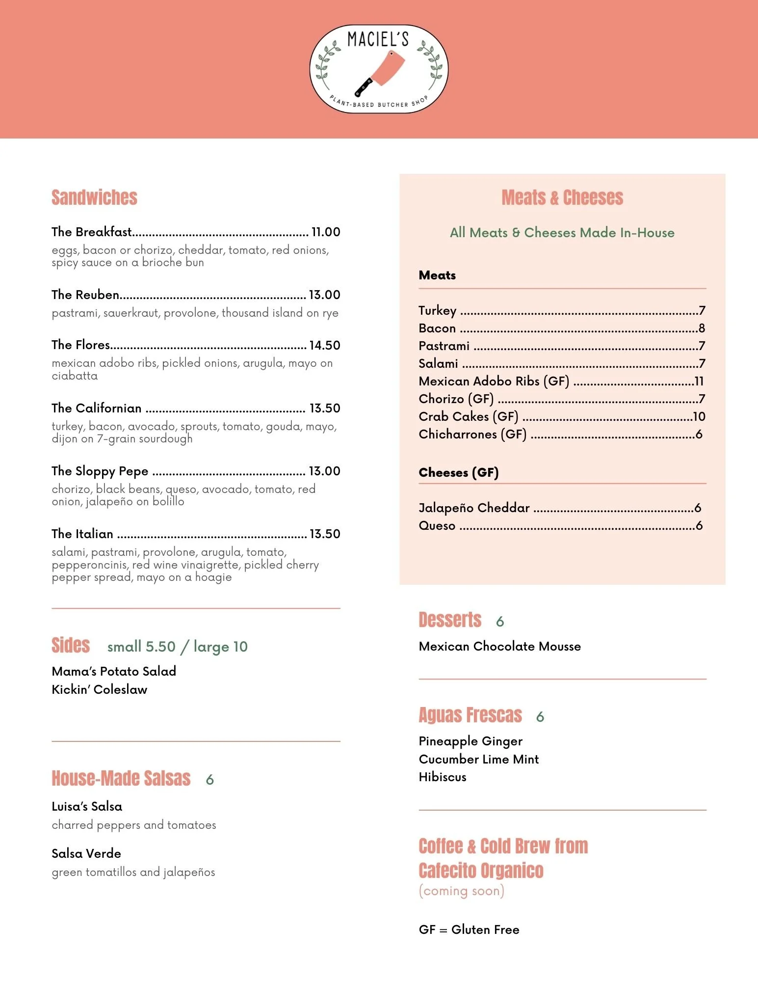 Menu — Maciel's Plant-Based Butcher Shop
