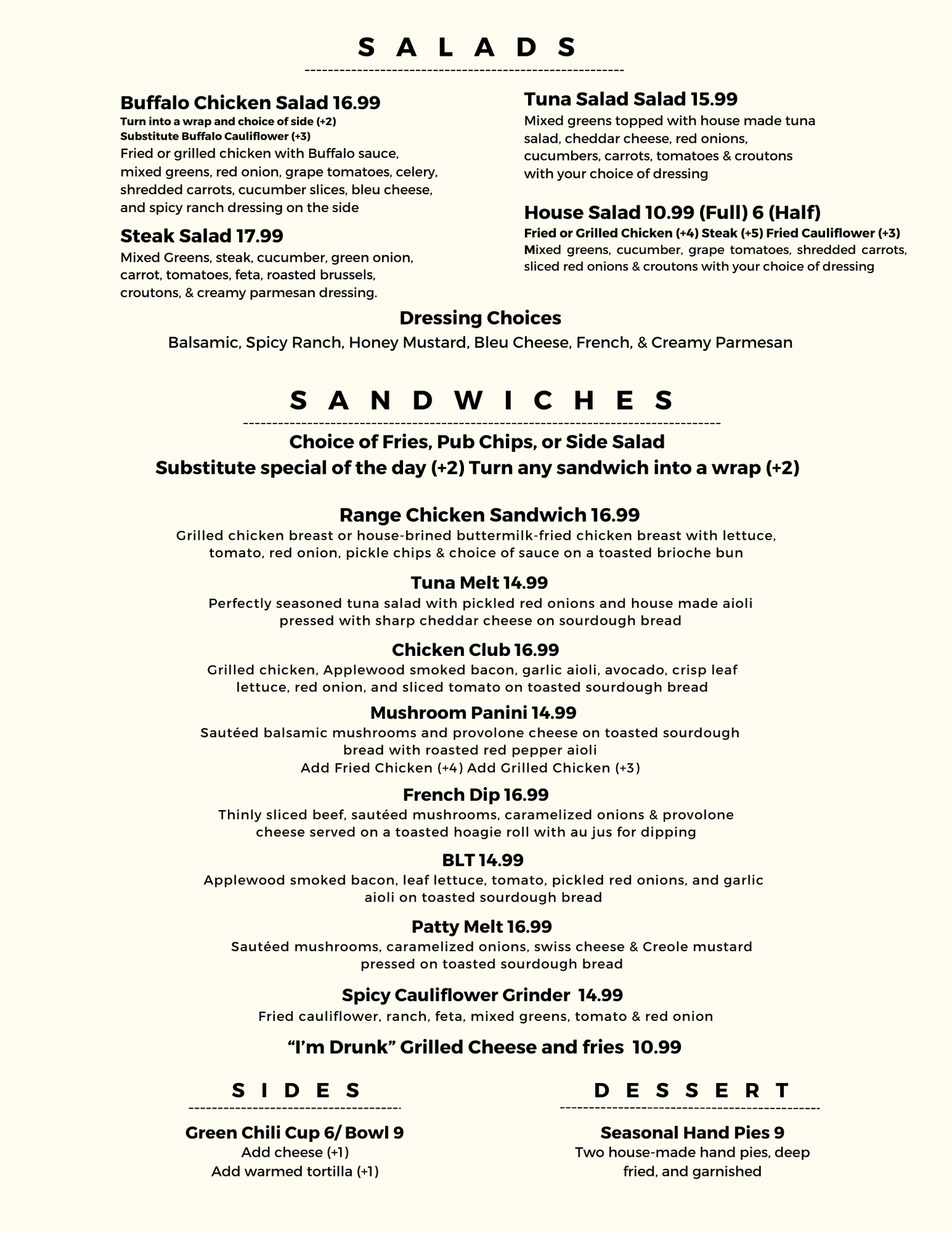 Food-Menu — Front Range Inn | Lakewood CO
