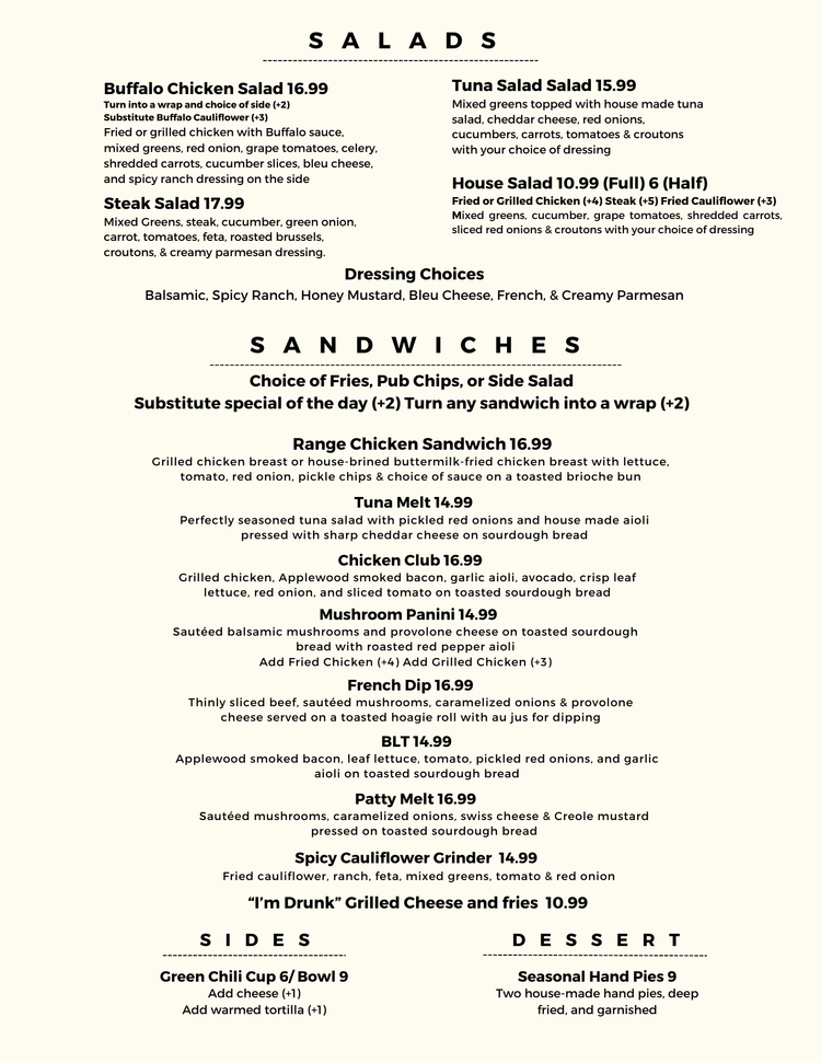 Food-Menu — Front Range Inn | Lakewood CO
