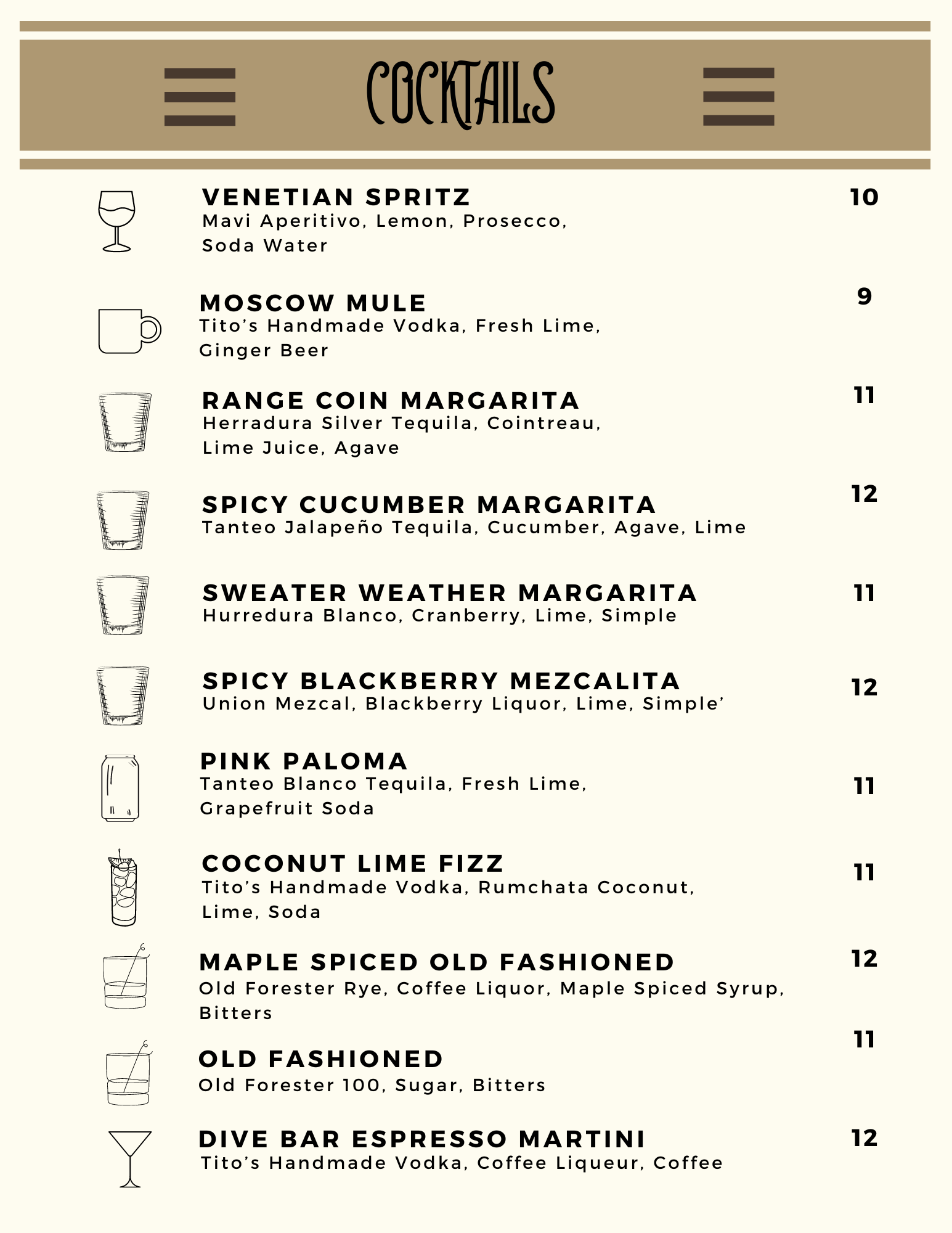 Cocktail Menu — Front Range Inn | Lakewood CO