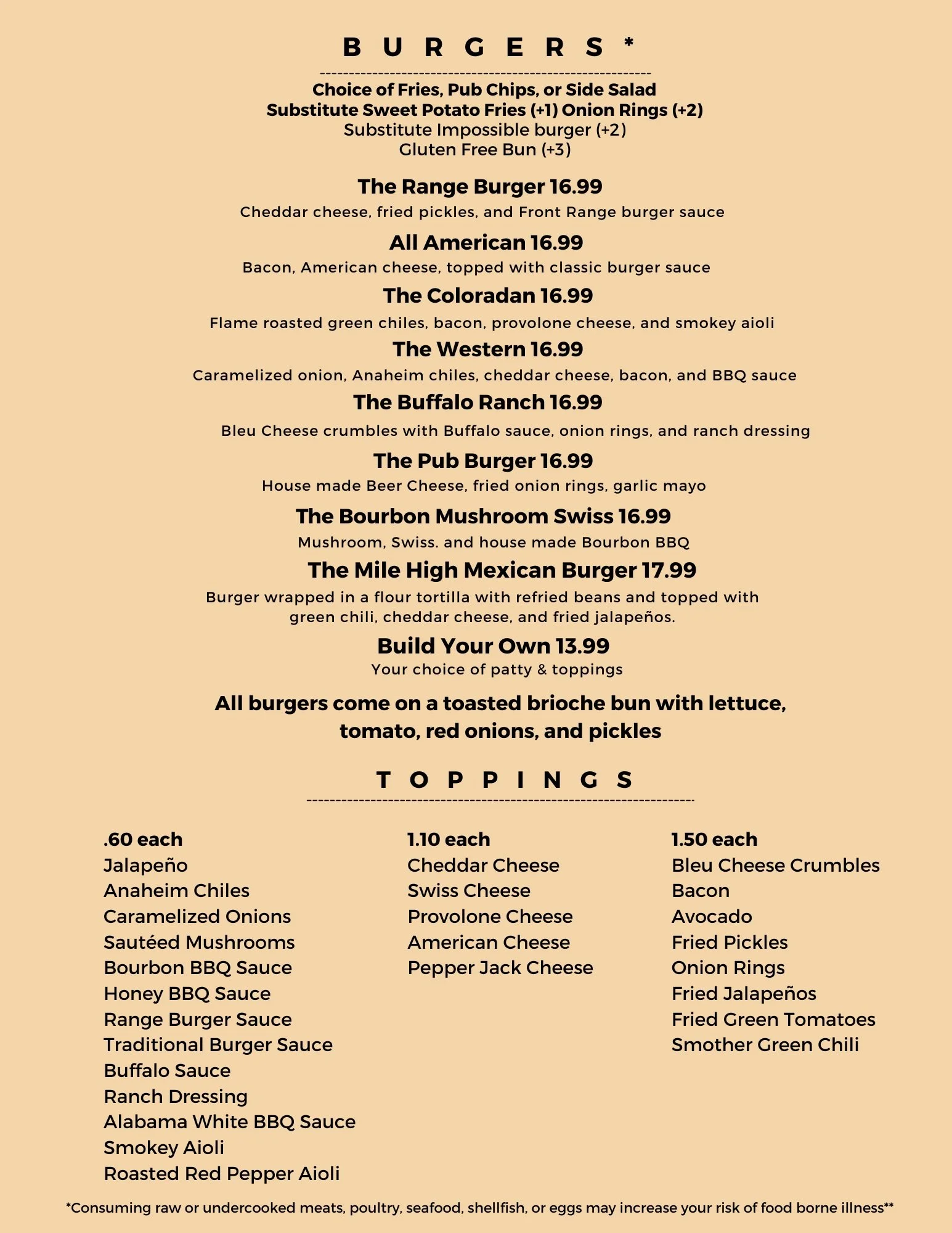 Food-Menu — Front Range Inn | Lakewood CO