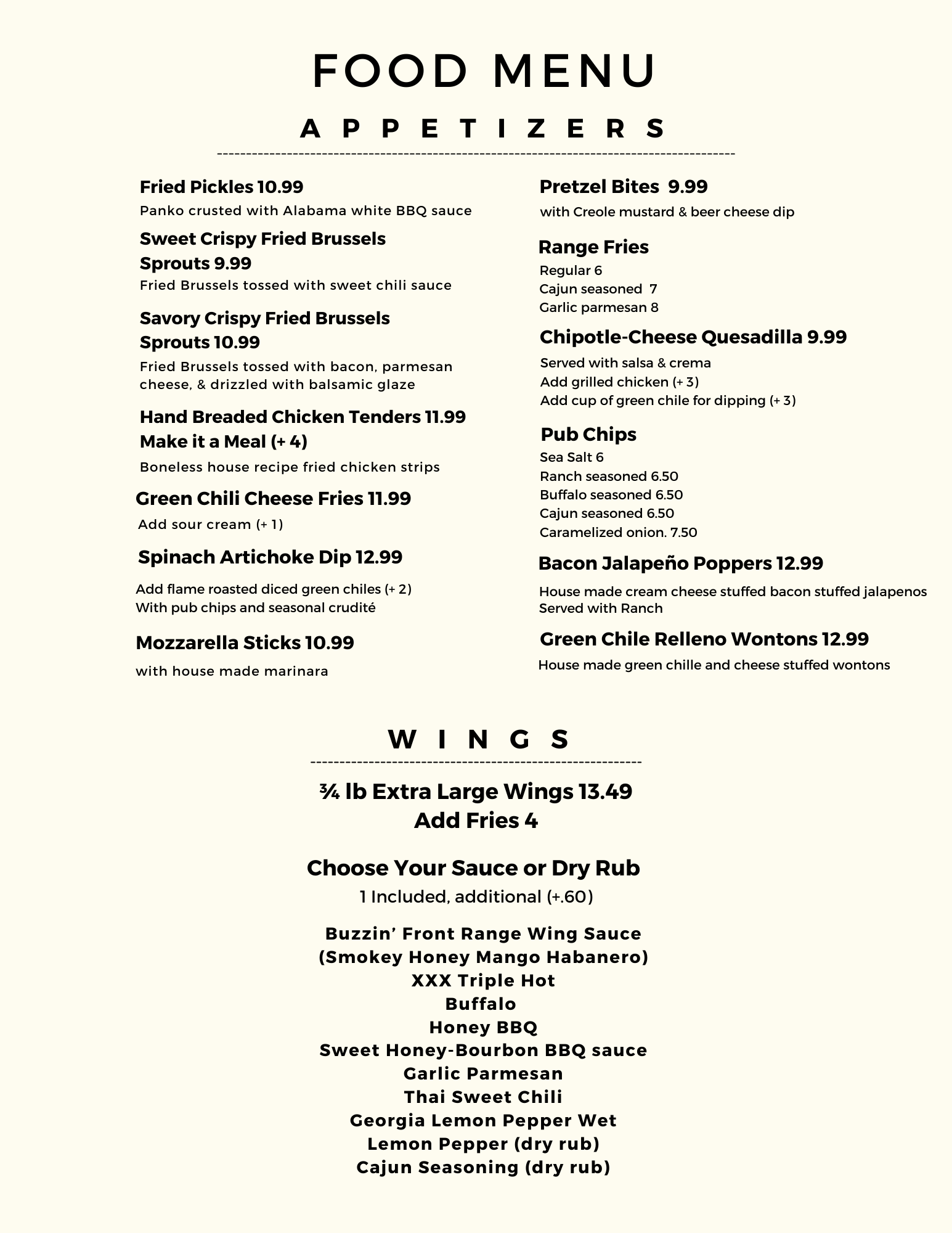 Food-Menu — Front Range Inn | Lakewood CO