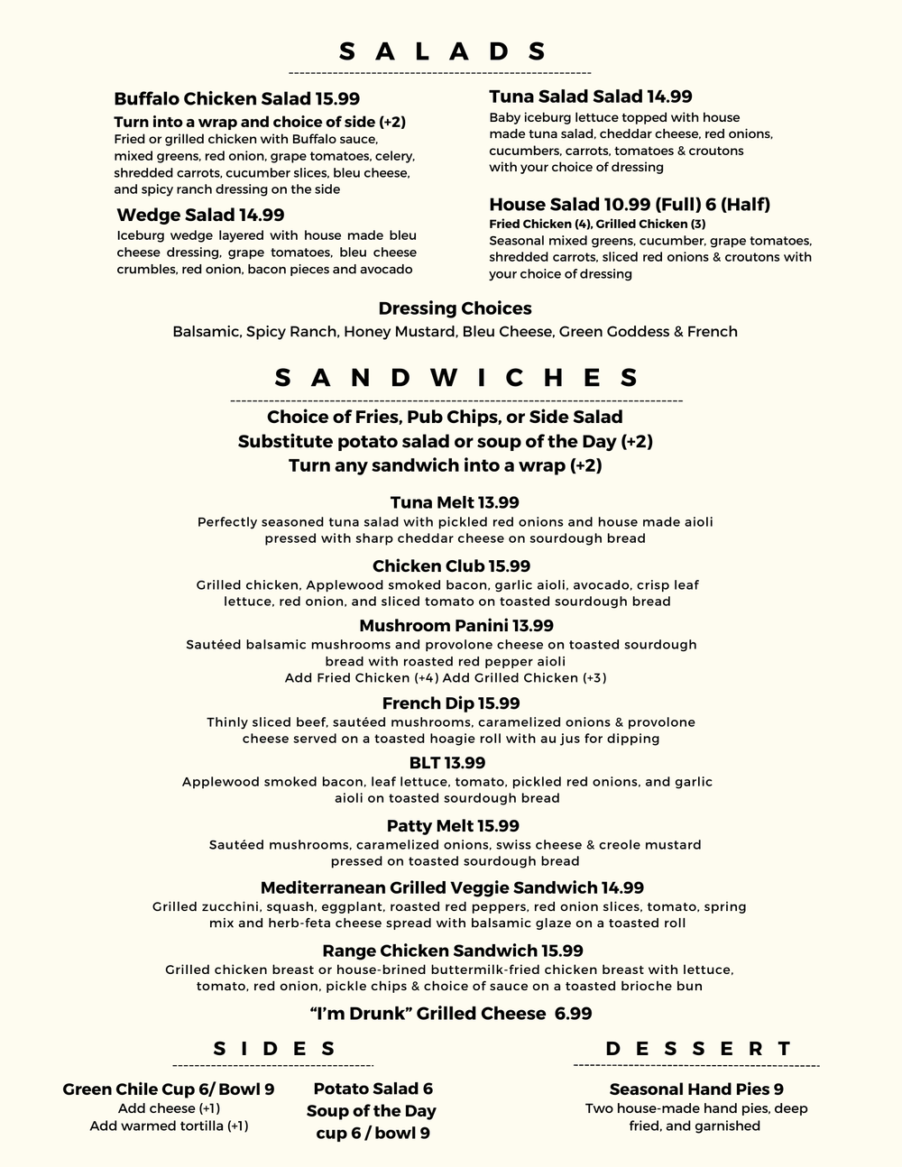 Food-Menu — Front Range Inn | Lakewood CO