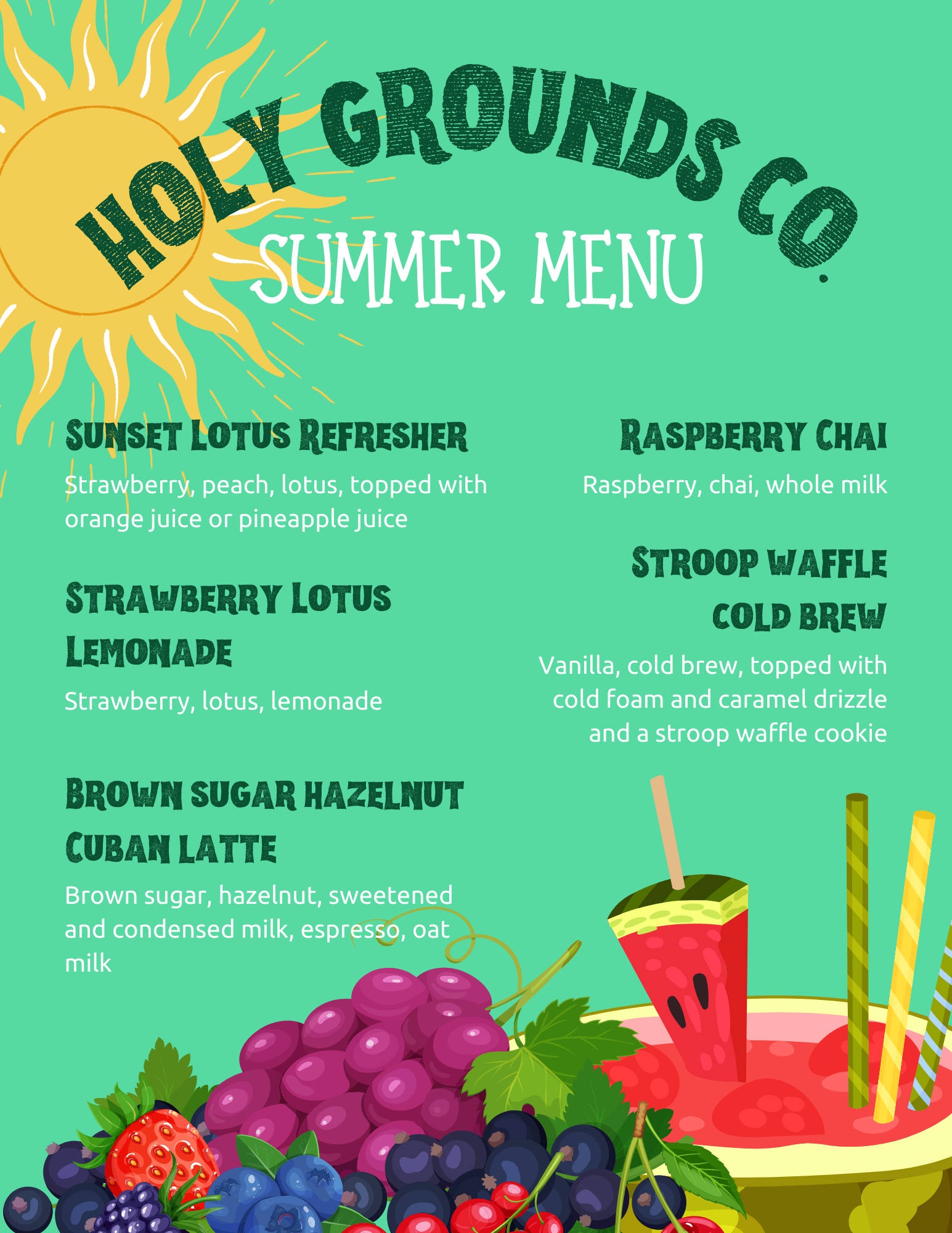 Seasonal Menu — Holy Grounds