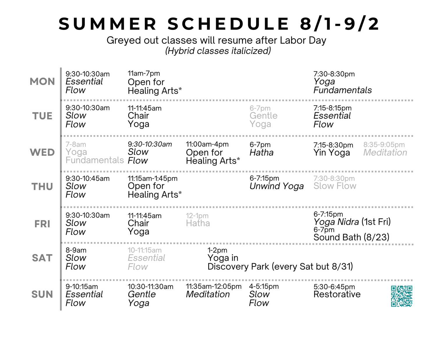 Summer Schedule 2024 — Magnolia Yoga and Healing Arts