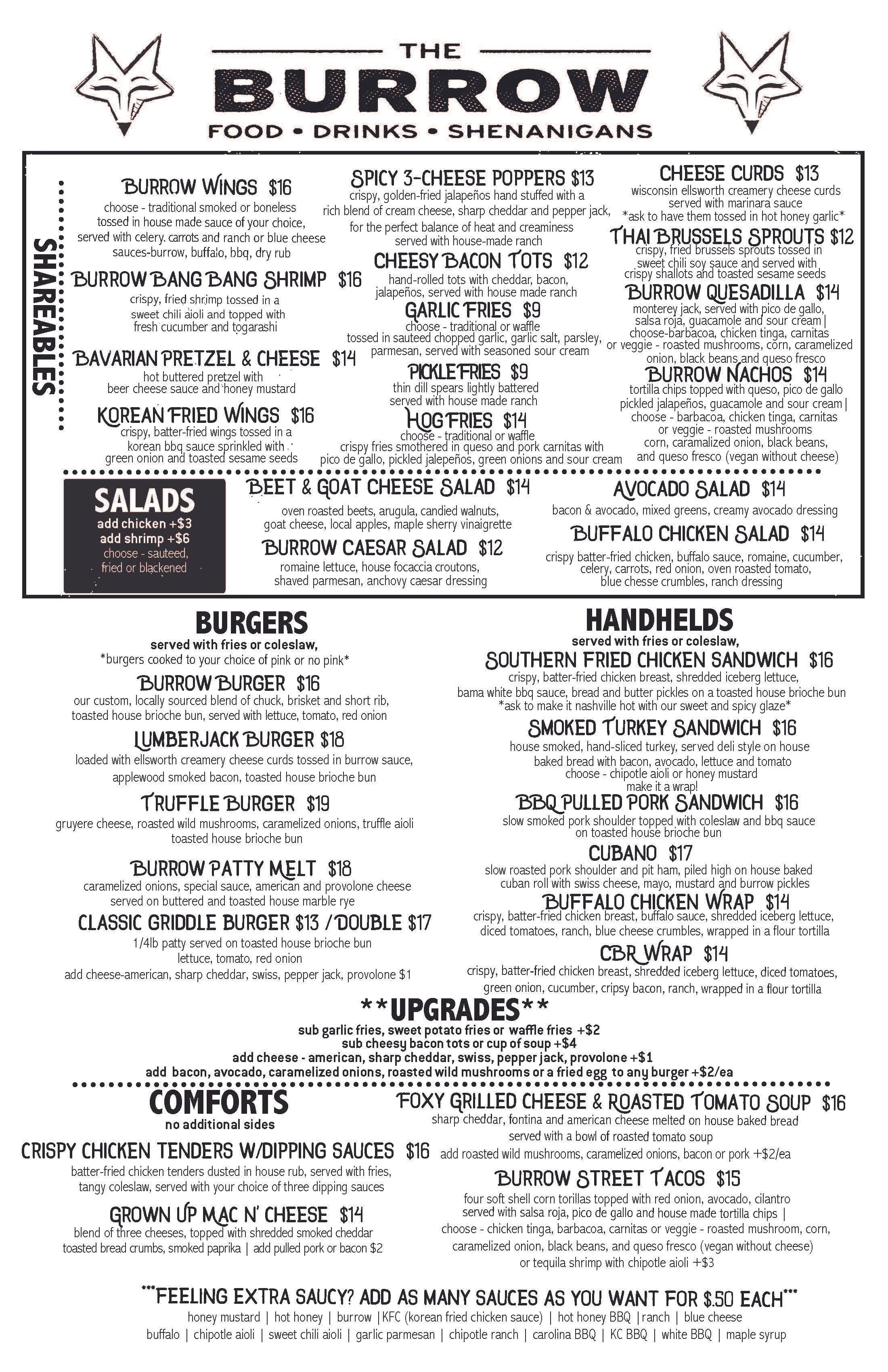 Menu - Victoria — The Burrow | MN Axe Throwing, Food, Drinks & Shenanigans