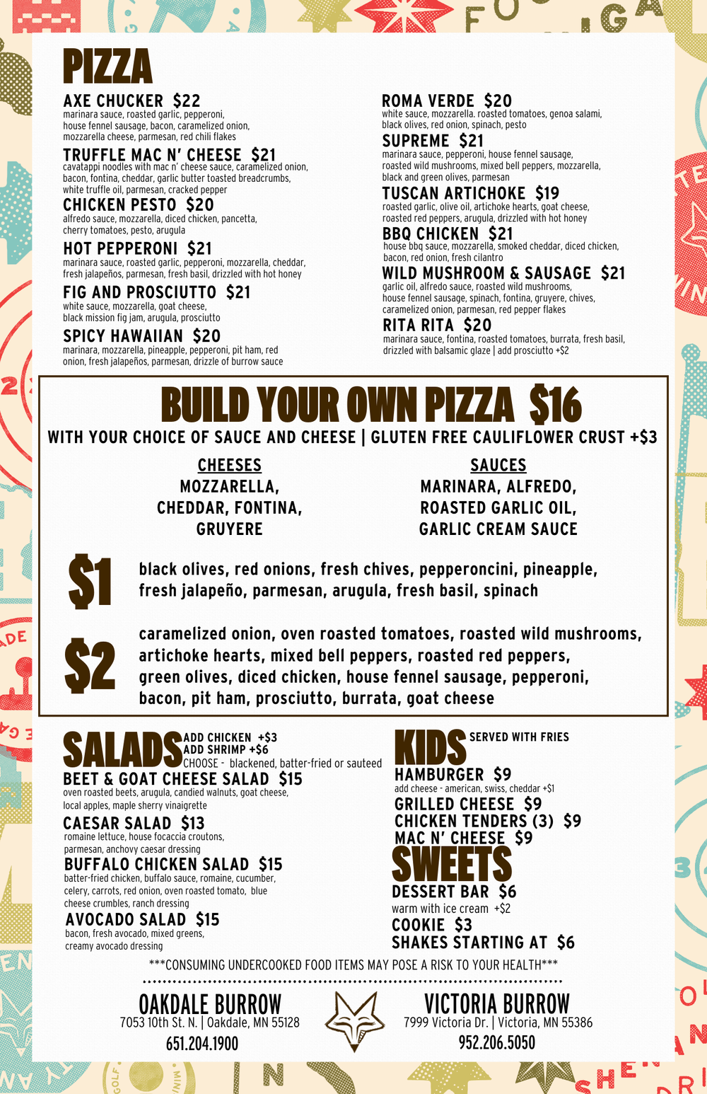 Menu - Victoria — The Burrow | MN Axe Throwing, Food, Drinks & Shenanigans