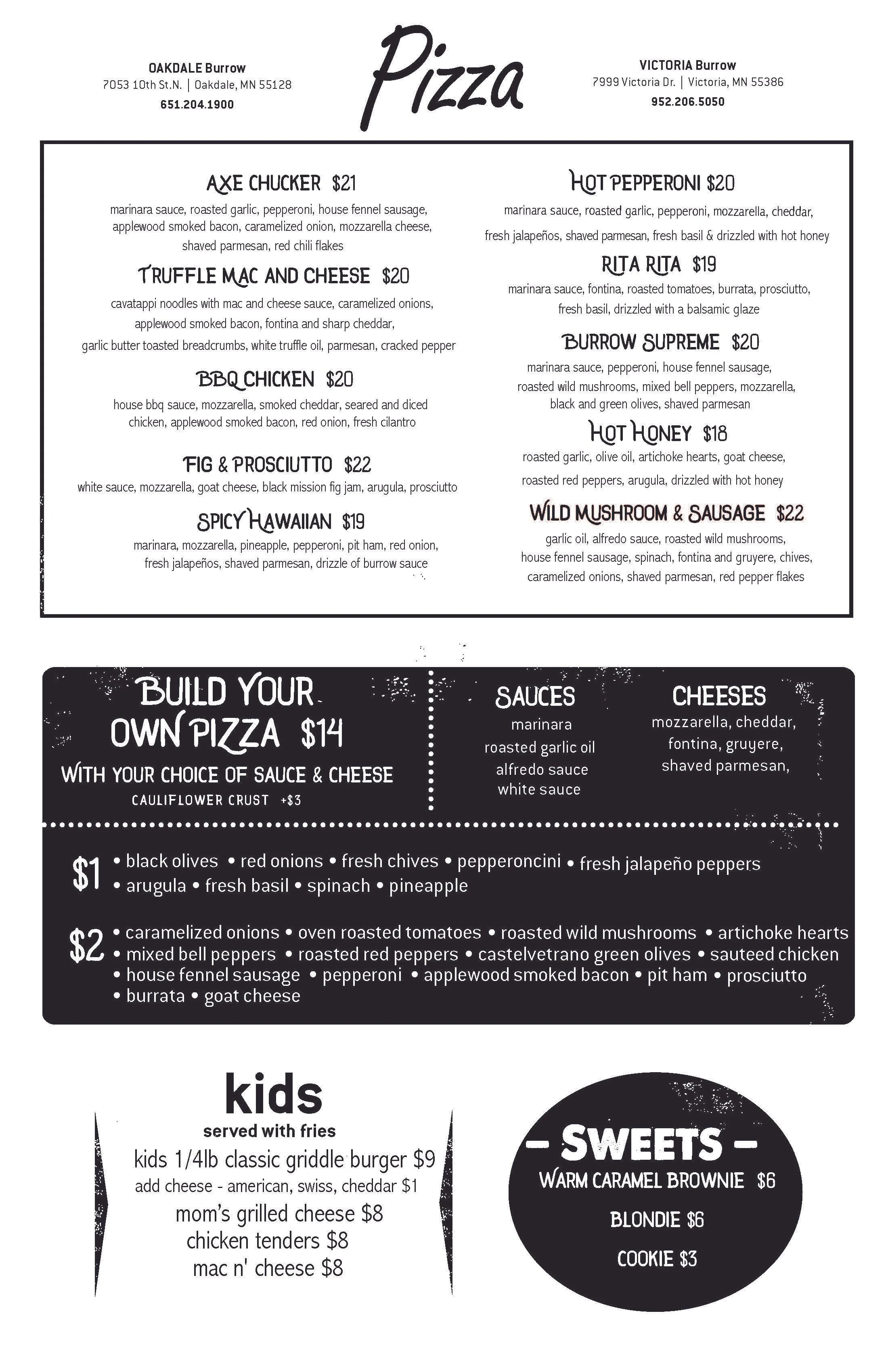 Menu - Victoria — The Burrow | MN Axe Throwing, Food, Drinks & Shenanigans