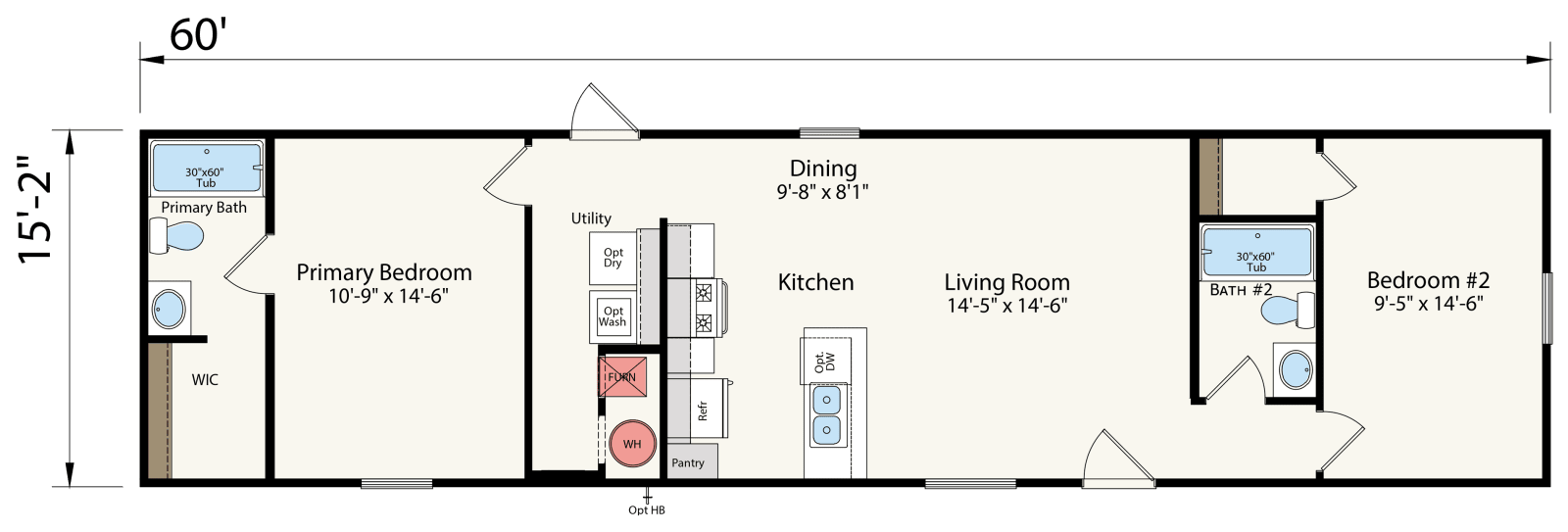 Prime 16x60 2 Bed 2 Bath (910 Sq Ft) — Florida Value Homes