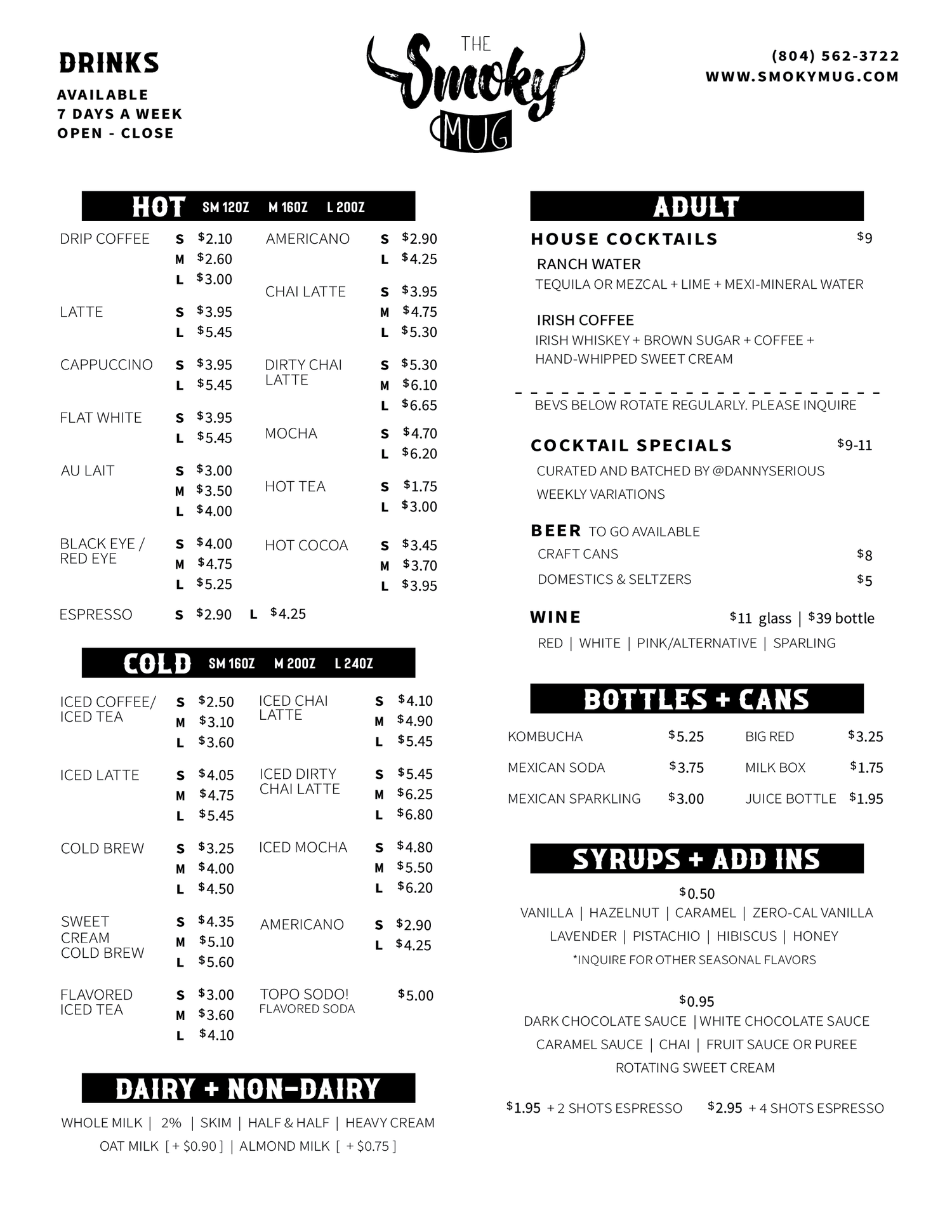 Menus — The Smoky Mug