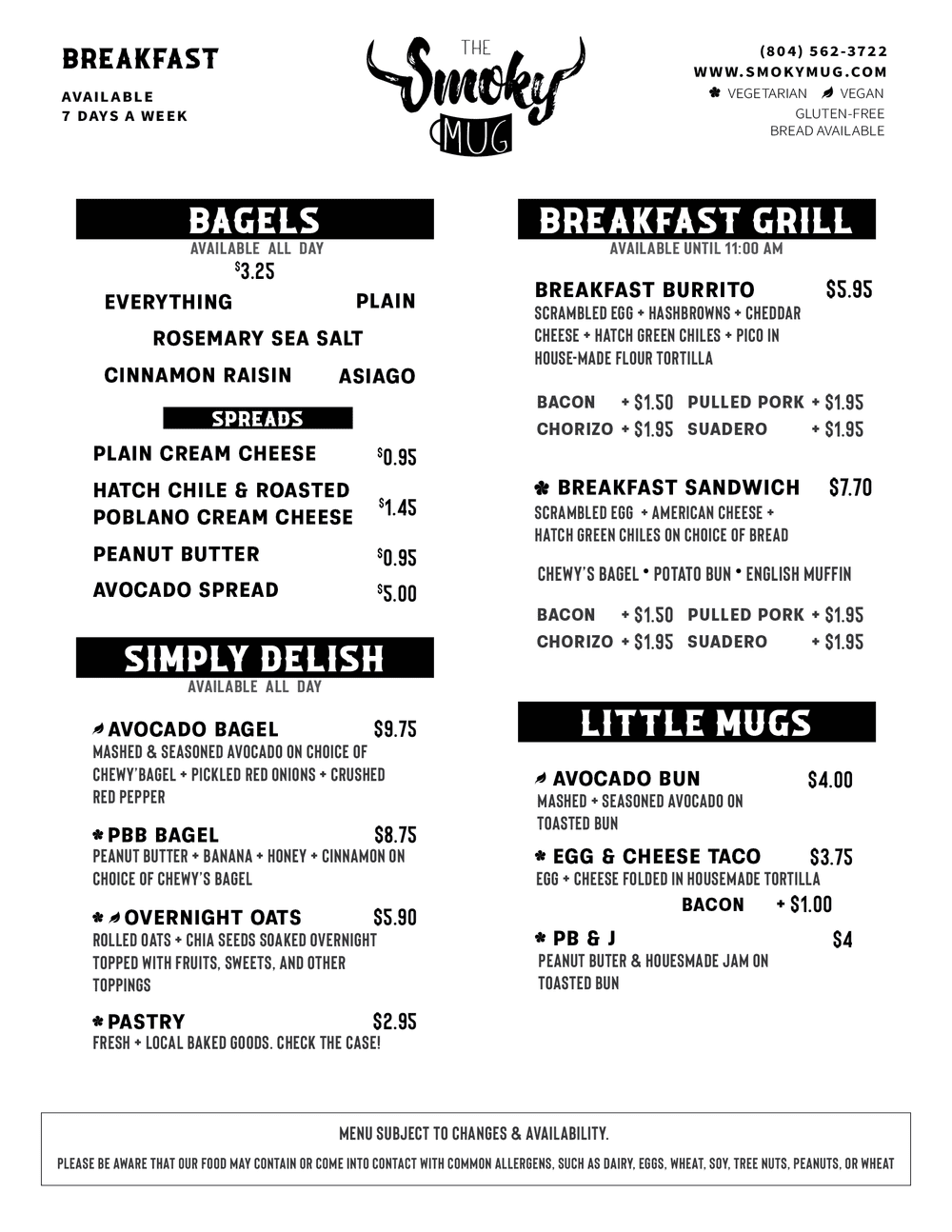 Menus — The Smoky Mug