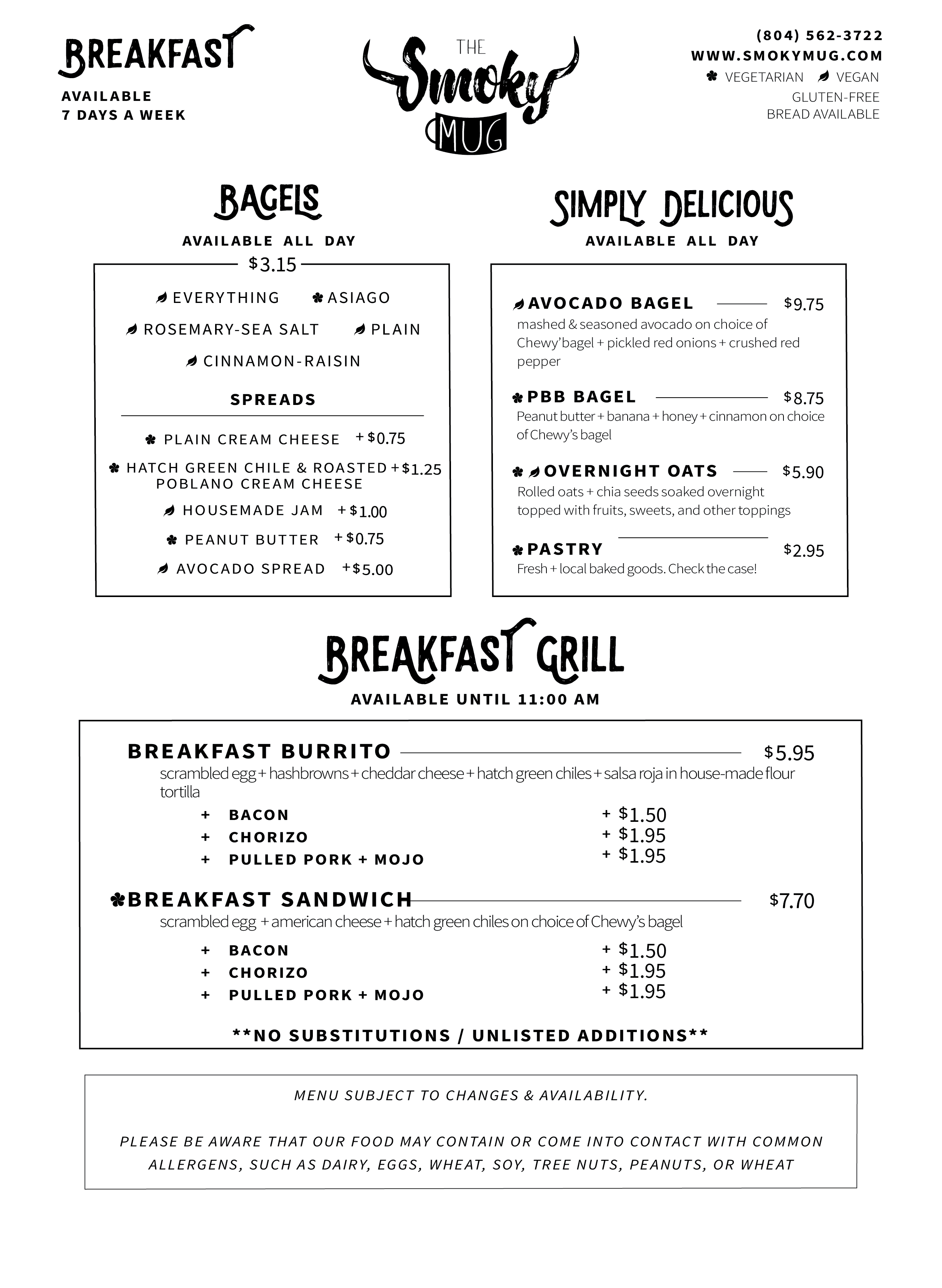 Menus — The Smoky Mug
