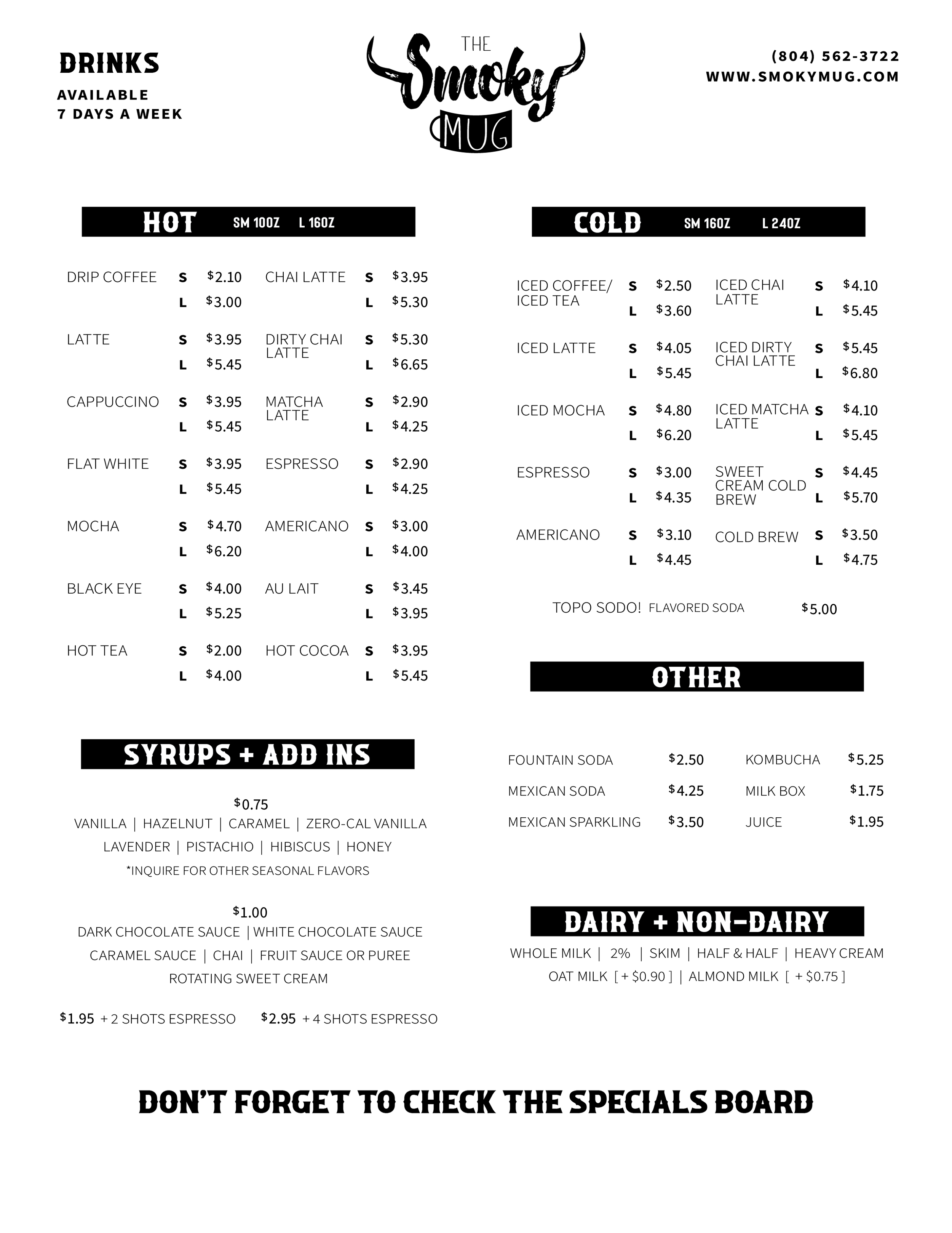Cafe & BBQ Menus — The Smoky Mug