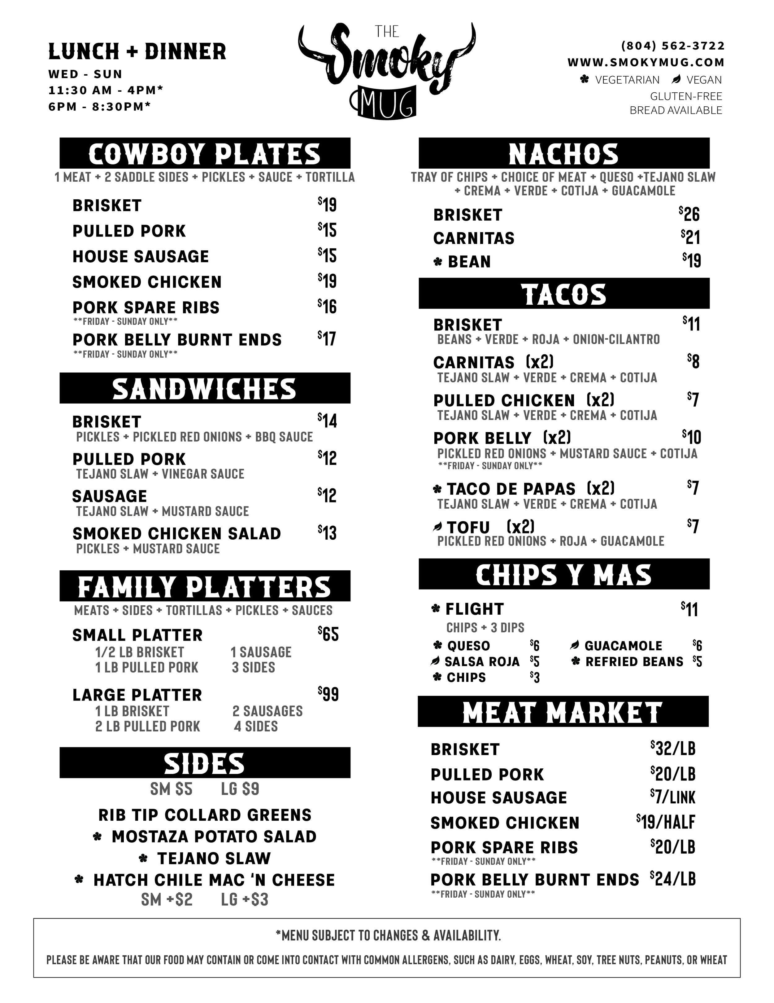 Cafe & BBQ Menus — The Smoky Mug
