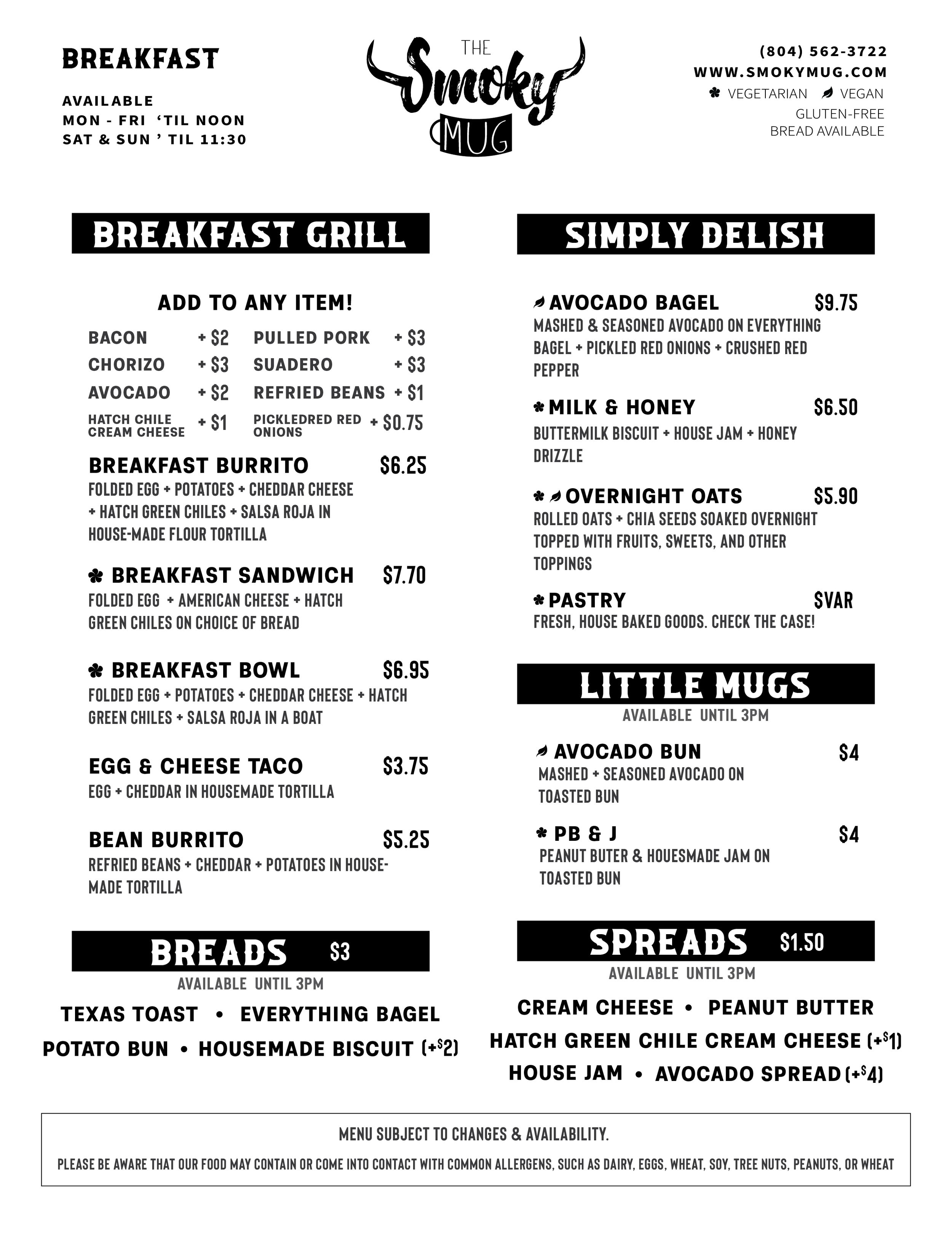 Cafe & BBQ Menus — The Smoky Mug