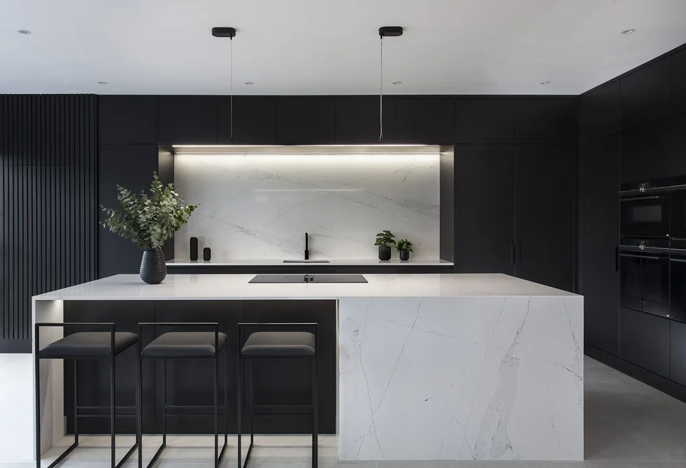 Black handless contemporary kitchen. On display in our Belfast showroom ...