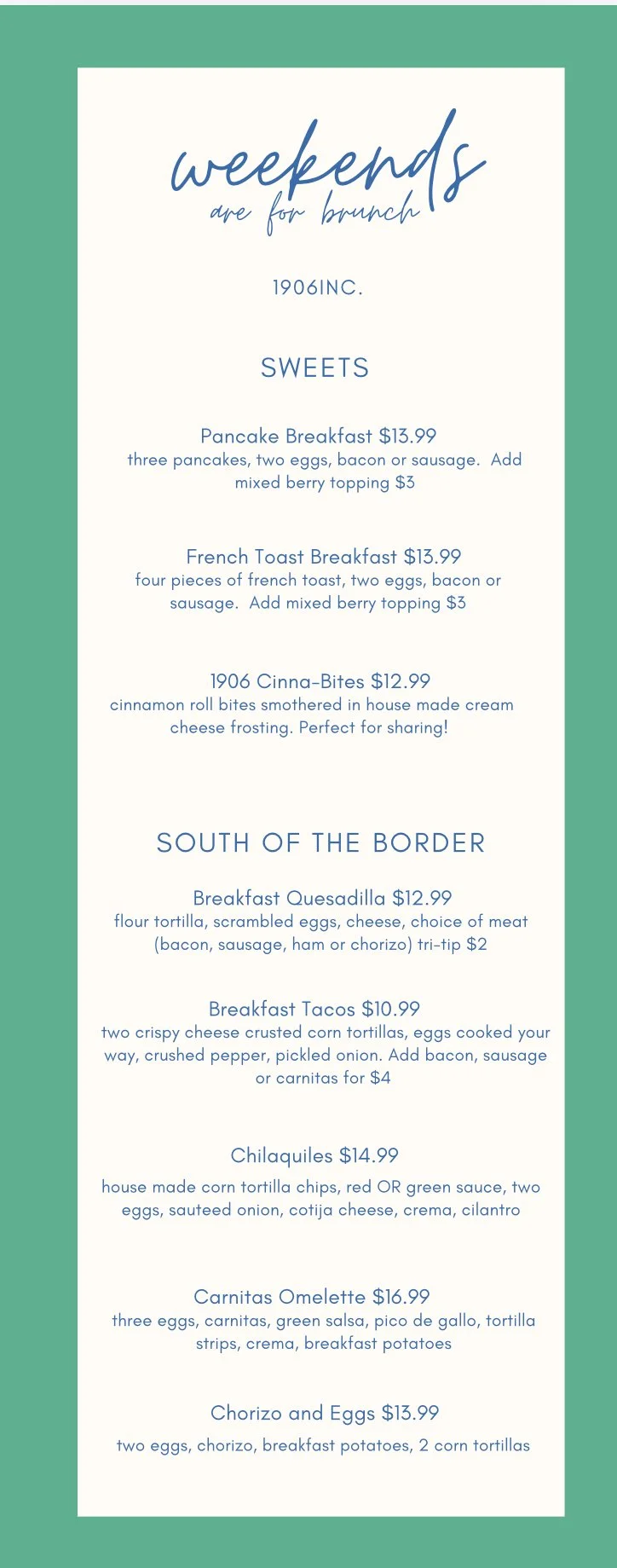 Menus — 1906, Inc. Pub and Grill - Upland, CA