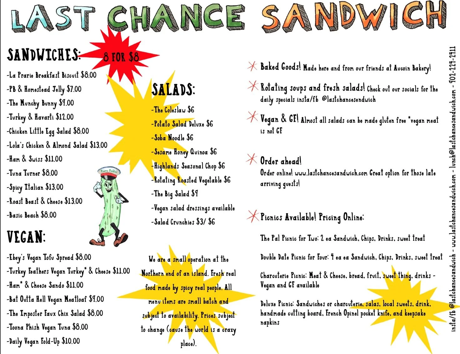 Menu — Last Chance Sandwich