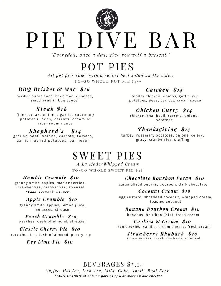 Menu — Pie Dive Bar
