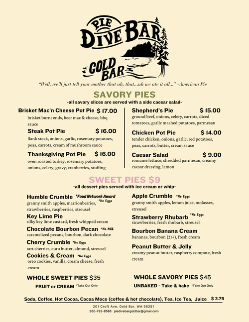 Menus — Pie Dive Bar