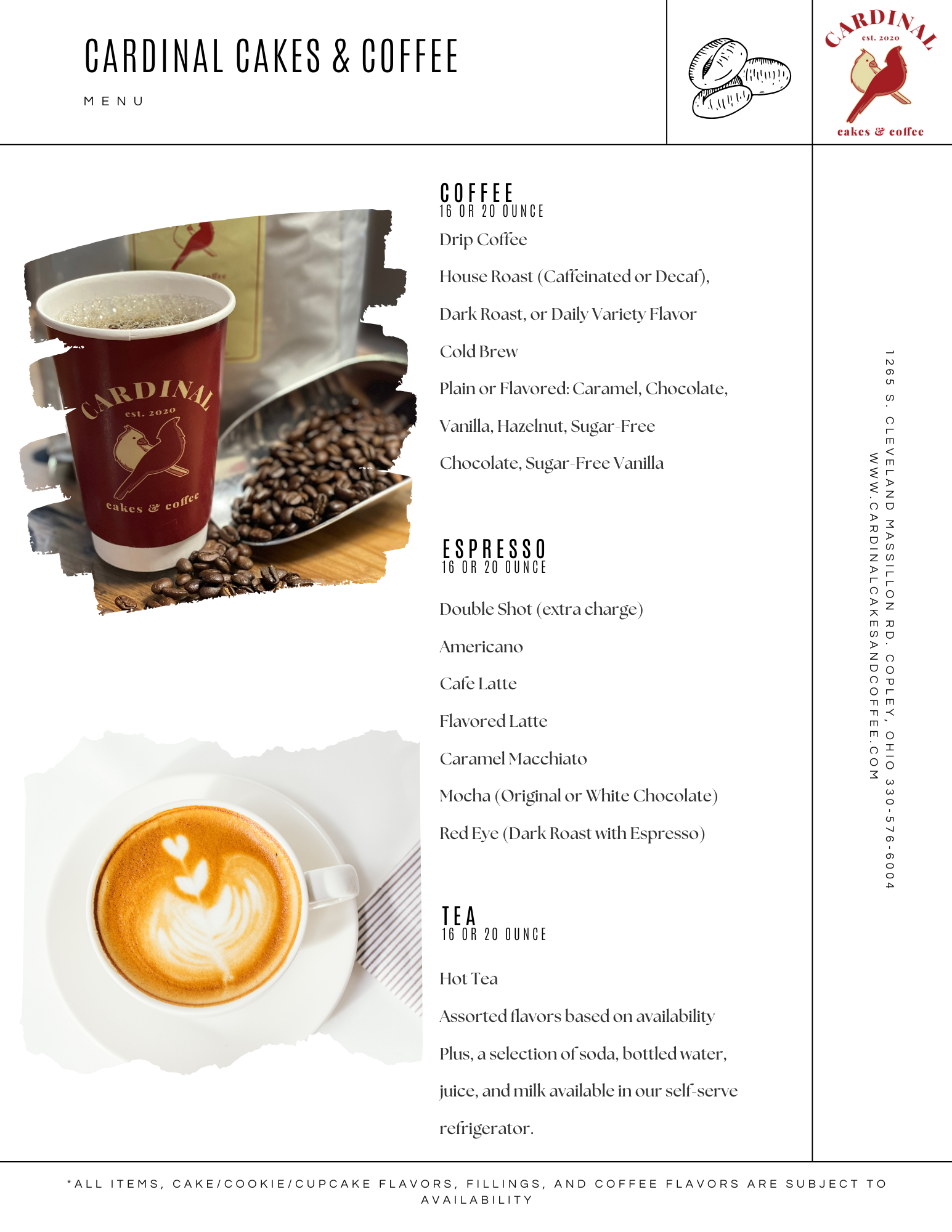 Menu 2025 — Cardinal Cakes & Coffee Website