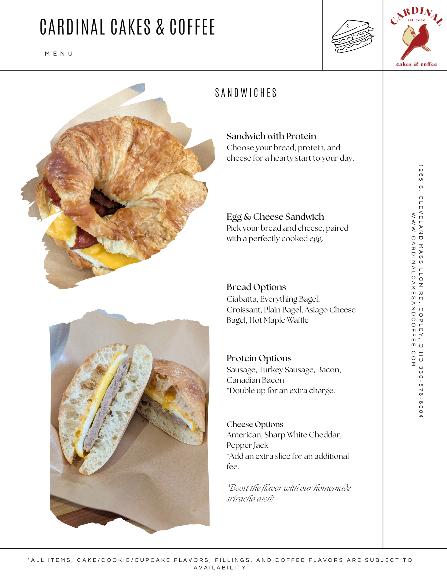 Menu 2025 — Cardinal Cakes & Coffee Website