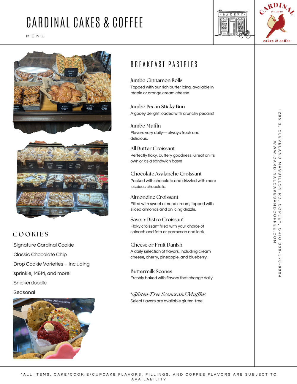 Menu 2025 — Cardinal Cakes & Coffee Website