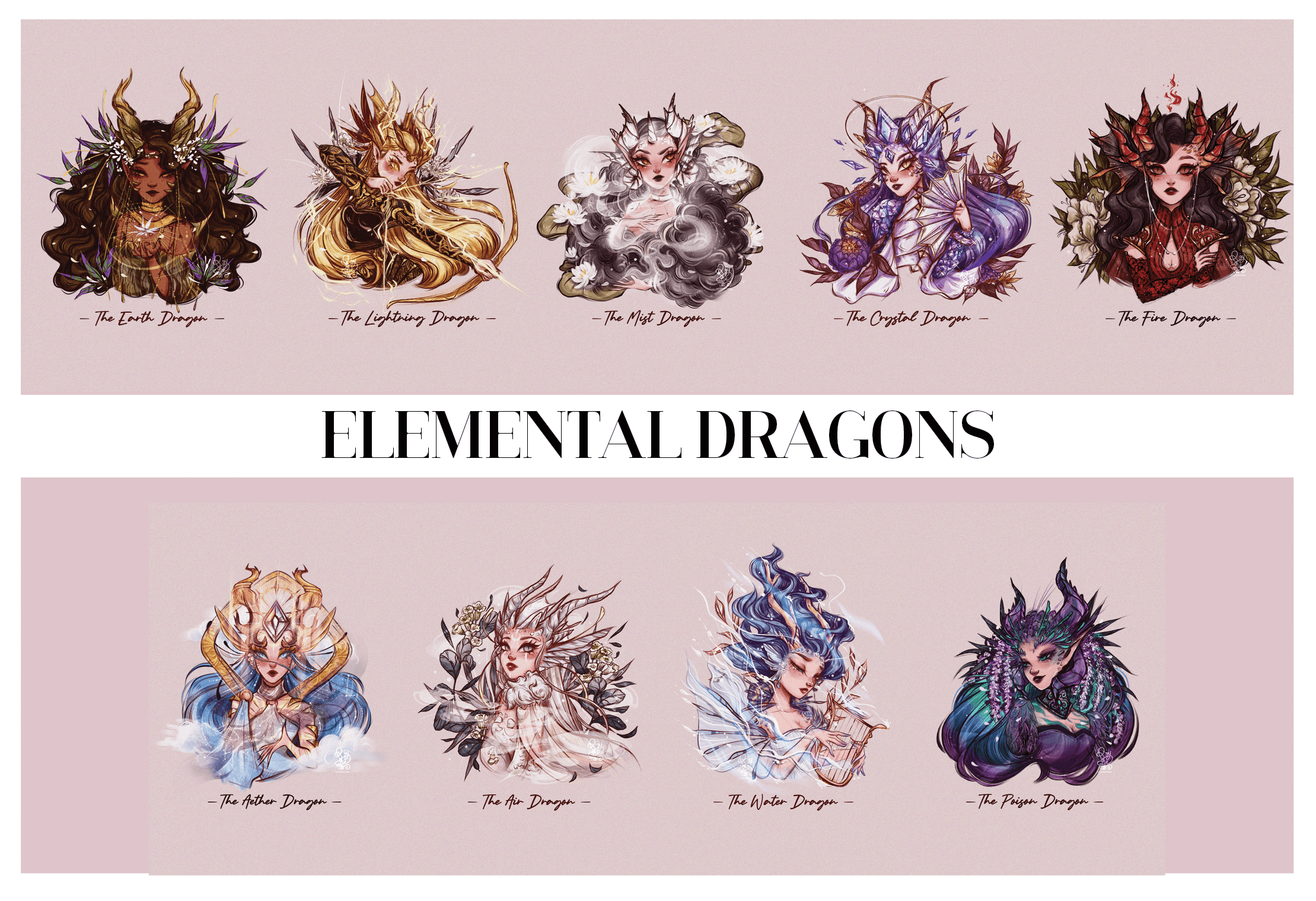Full-Set Prints: ELEMENTAL DRAGONS — Roy The Art