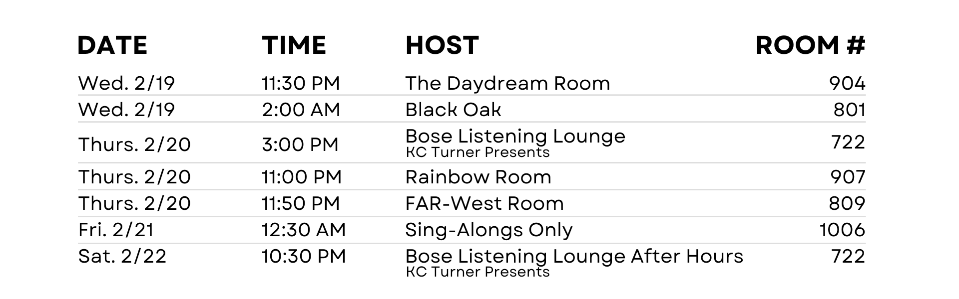 FAI 2025 Showcase Schedules — Rockwood Booking