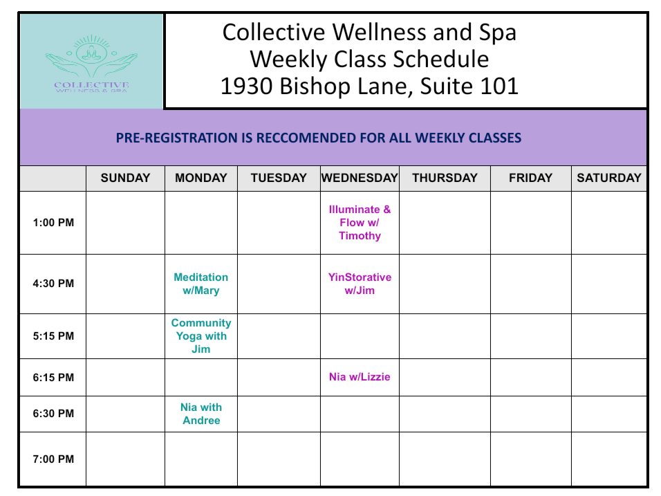 Weekly Schedule — Collective Wellness & Spa
